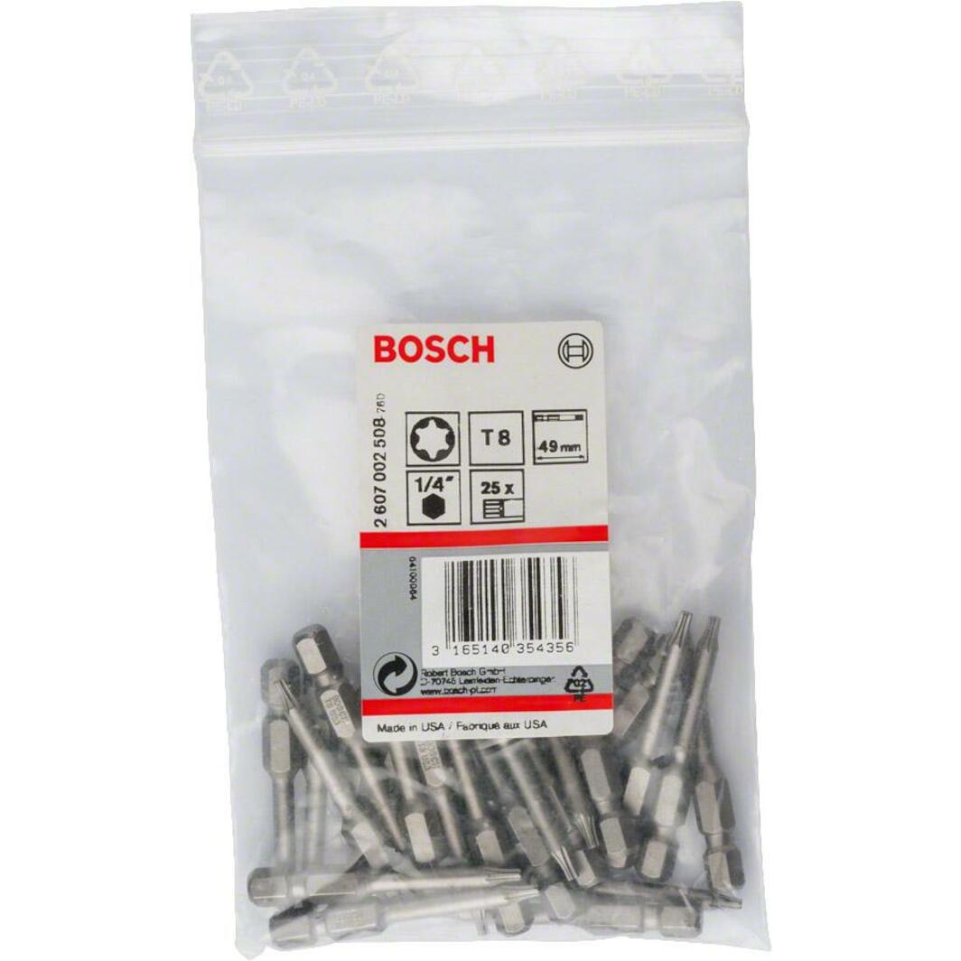 BOSCH 2607002508 screwdriver bit Extra Hard T8, 49 mm (25 pc) | Klium
