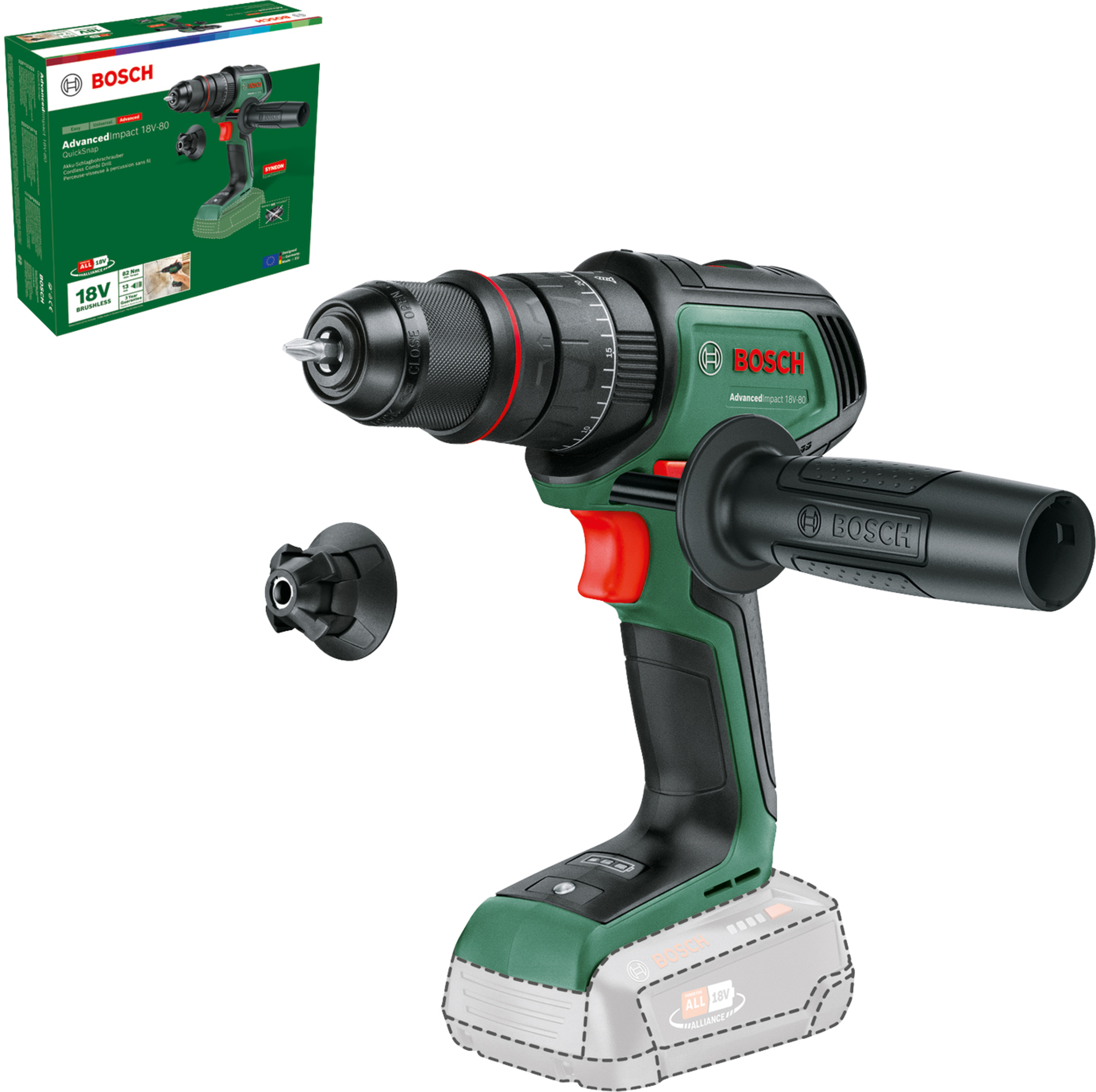 BOSCH AdvancedImpact 18V-80 QuickSnap cordless impact drill (without ...