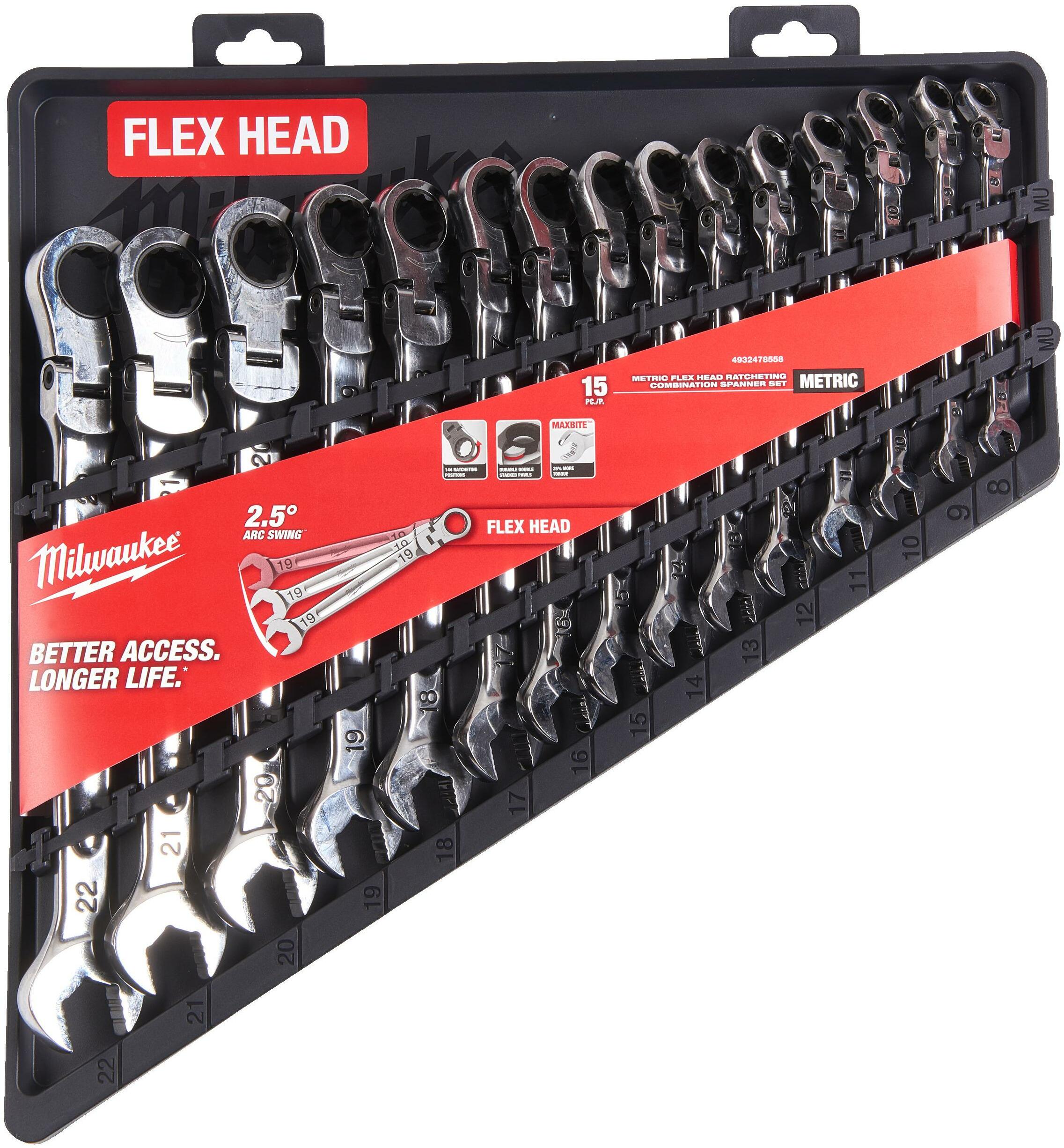 MILWAUKEE 4932478558 Max Bite Flex ratchet wrench set 15-piece | Klium