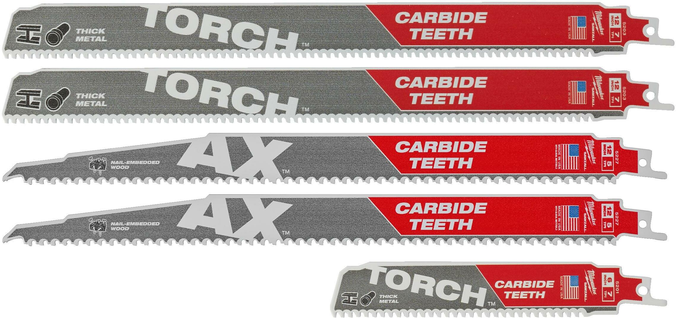 MILWAUKEE 49472206 reciprocating saw blade set Sawzall Carbide Ax ...