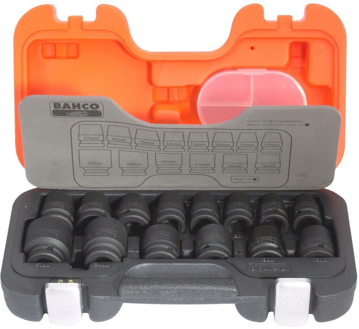 BAHCO D/S14 impact sockets set 1/2" hexagonal metric in case 14-piece ...