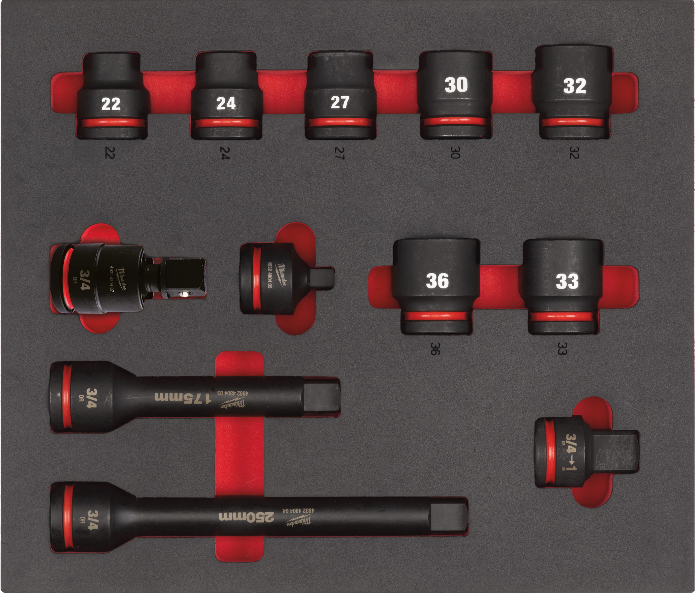 MILWAUKEE 4932493396 SHOCKWAVE short socket set 3/4" in foam insert | Klium