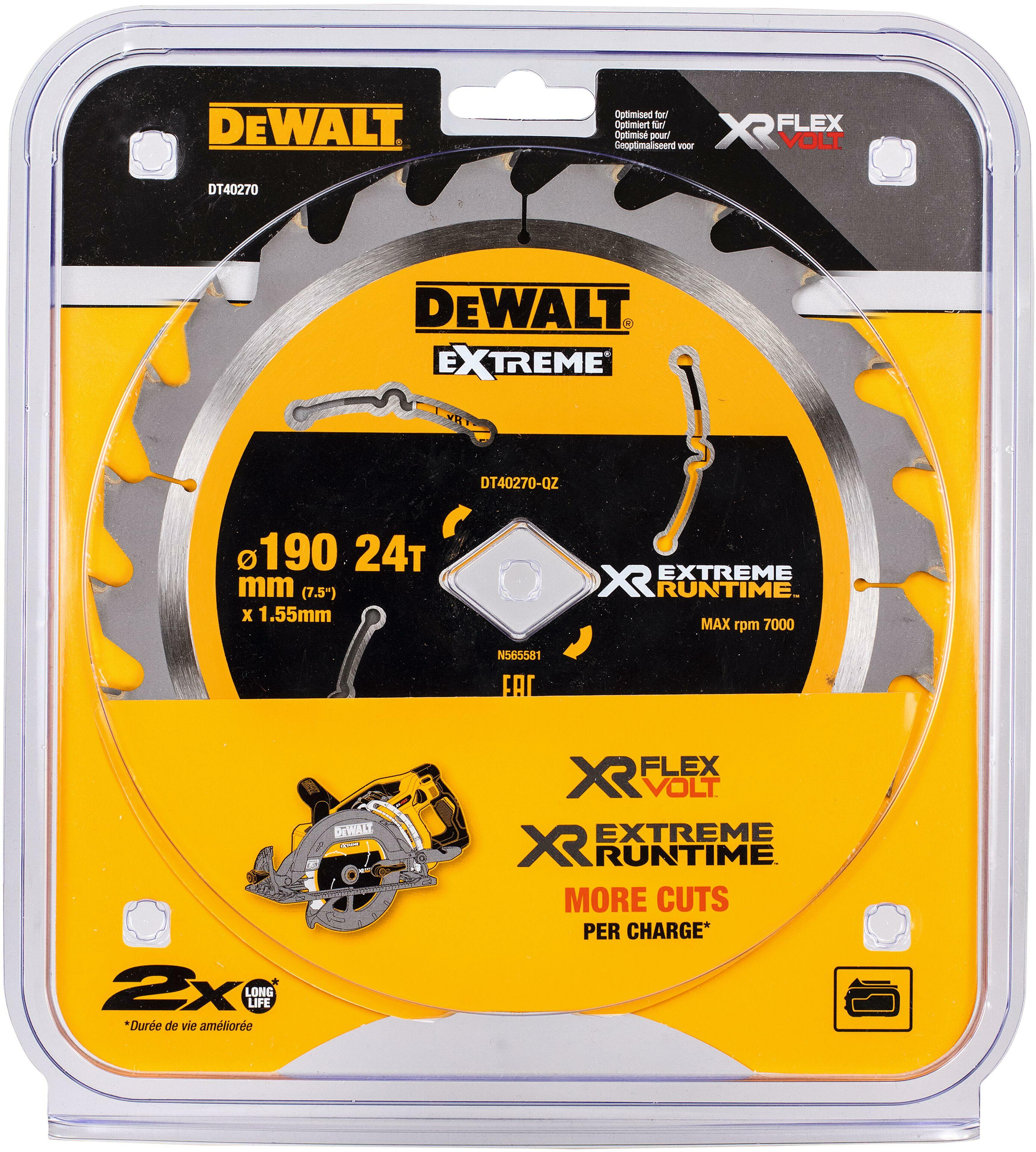 DEWALT DT40270-QZ EXTREME Runtime circular saw blade for DCS577 190mm ...