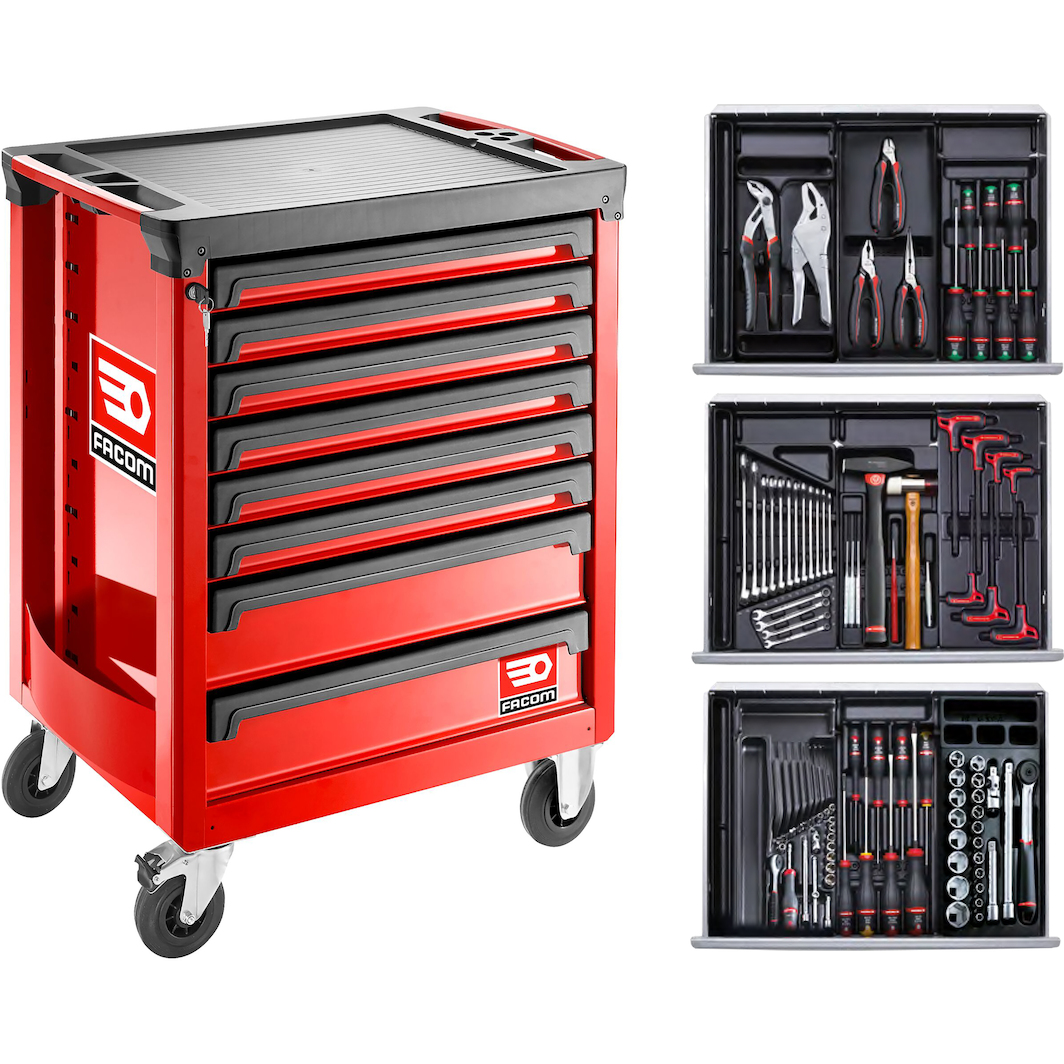 FACOM SPOTLIGHTBNL tool trolley red with 8 drawers (3 filled) 110-piece ...