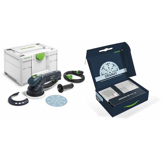 FESTOOL RO 150 FEQ GR Set P rotary eccentric sander rotex 720 W in Systainer SYS3 M 237 sanding paper set 60 pcs 578181 Klium