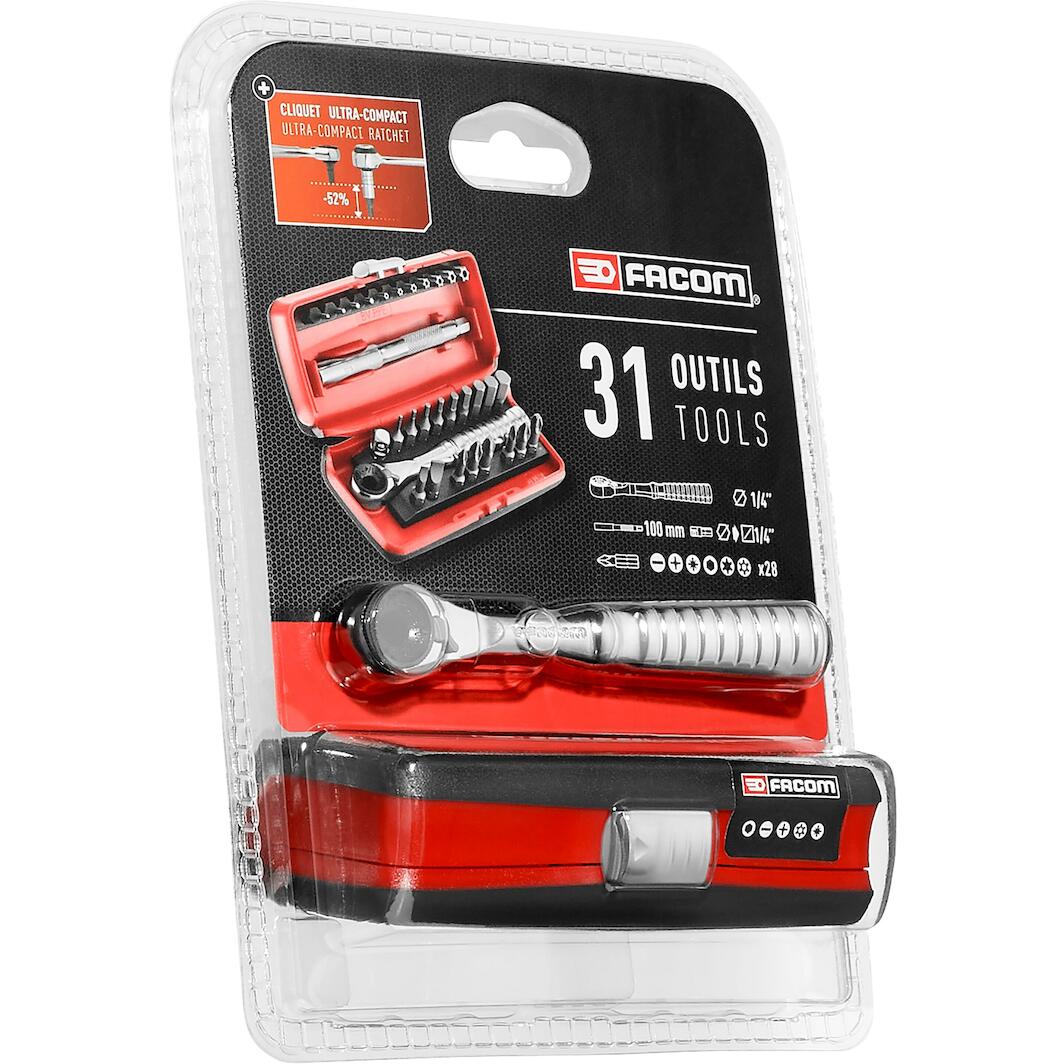 FACOM R.PEJ31PB ultra compact ratchet spanner with bit holder 1/4" + 31 ...