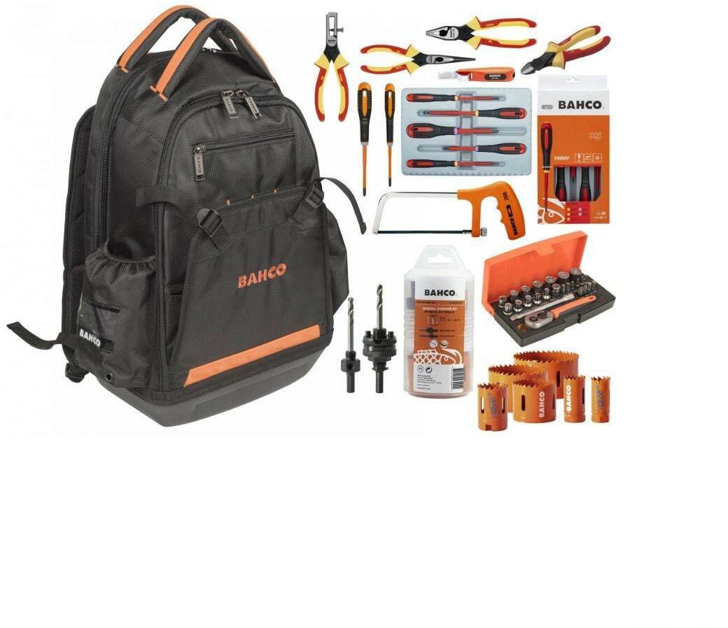BAHCO PTA-BAG-ELECTRIC1 tool set for electricians in rucksack 46-piece ...