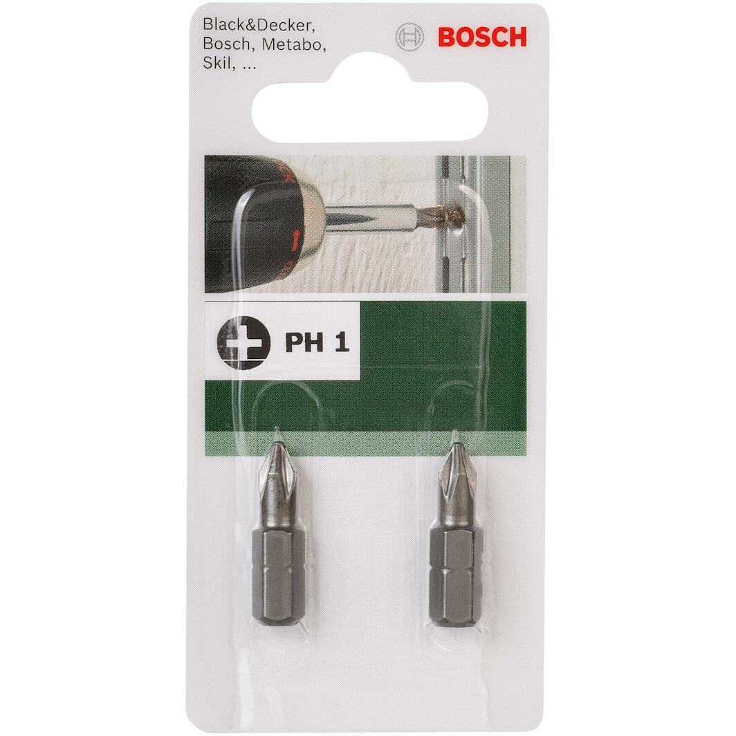 BOSCH 2609255913 screwdriver bit PH1 25mm 1/4" hex shank standard (2 ...