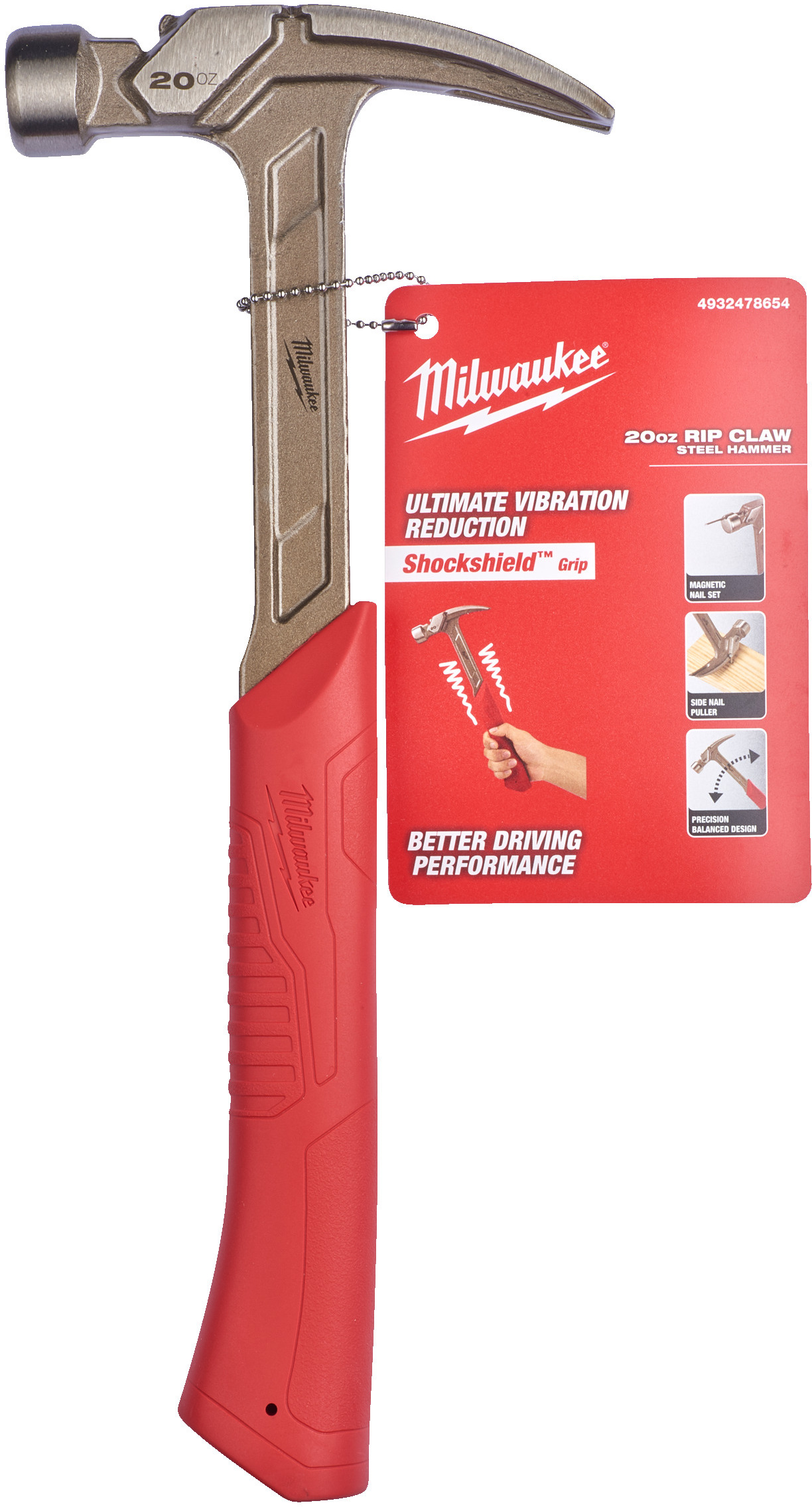 MILWAUKEE 4932478654 claw hammer with Shockshield grip straight 570g ...