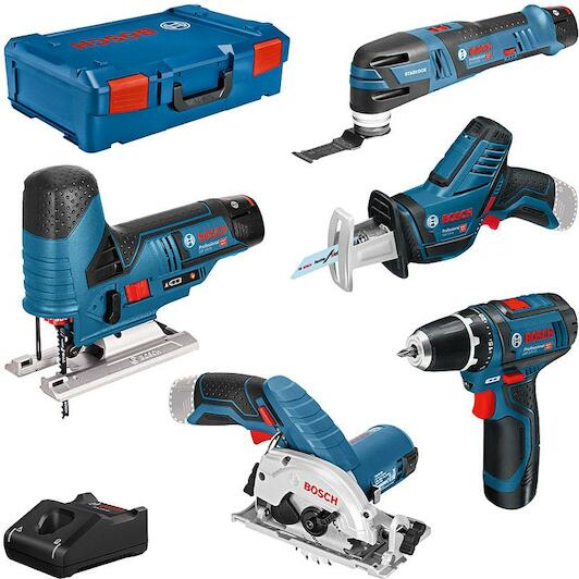 BOSCH 0615A0017C 12V cordless machine set GSR GST GOP GKS GSA 5 piece in XL BOXX 3x 3.0Ah battery charger Klium