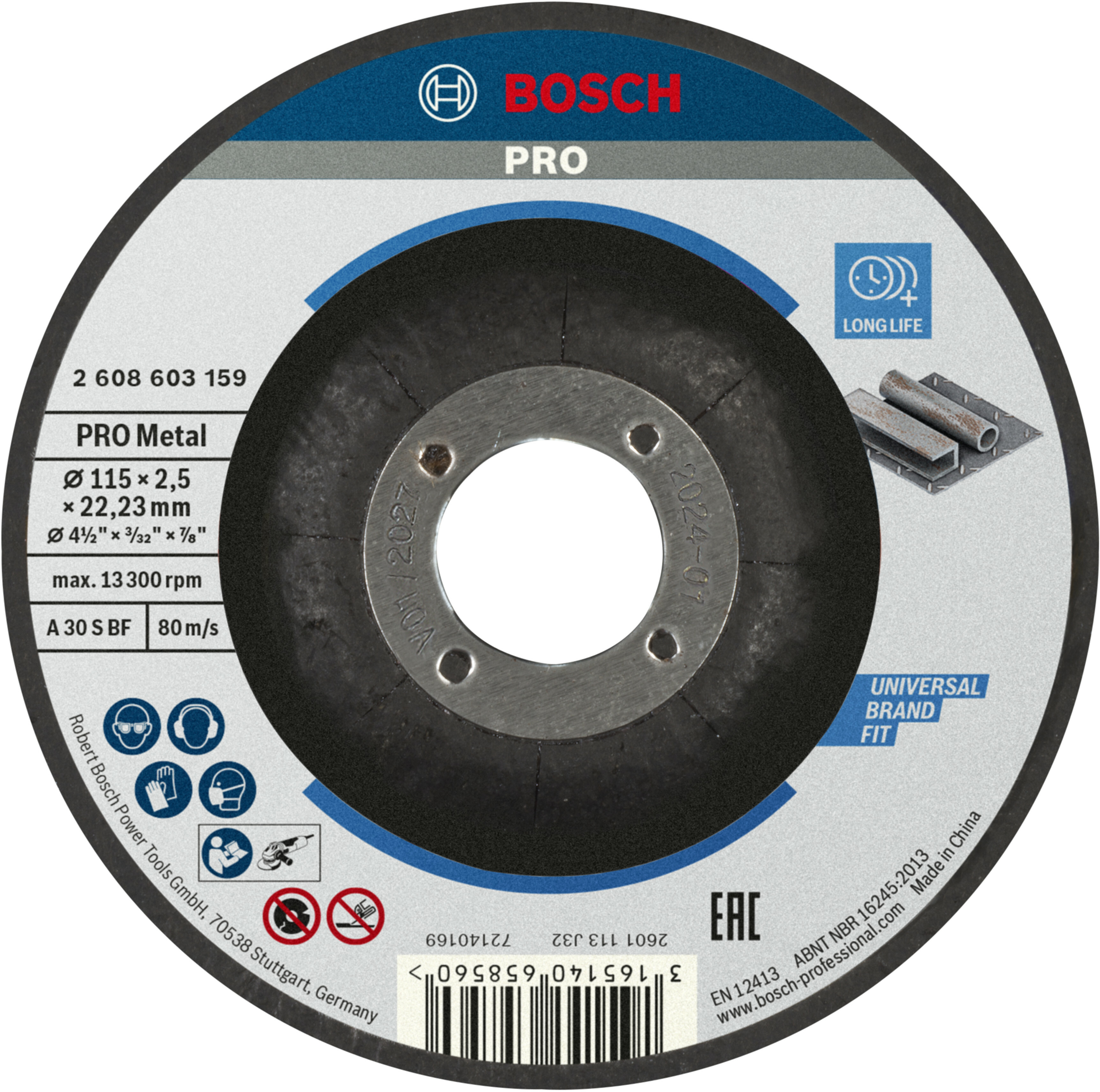 BOSCH 2608603159 cut-off wheel curved Standard for Metal A 30 S, 115 x 22,23 x 2,5 mm | Klium