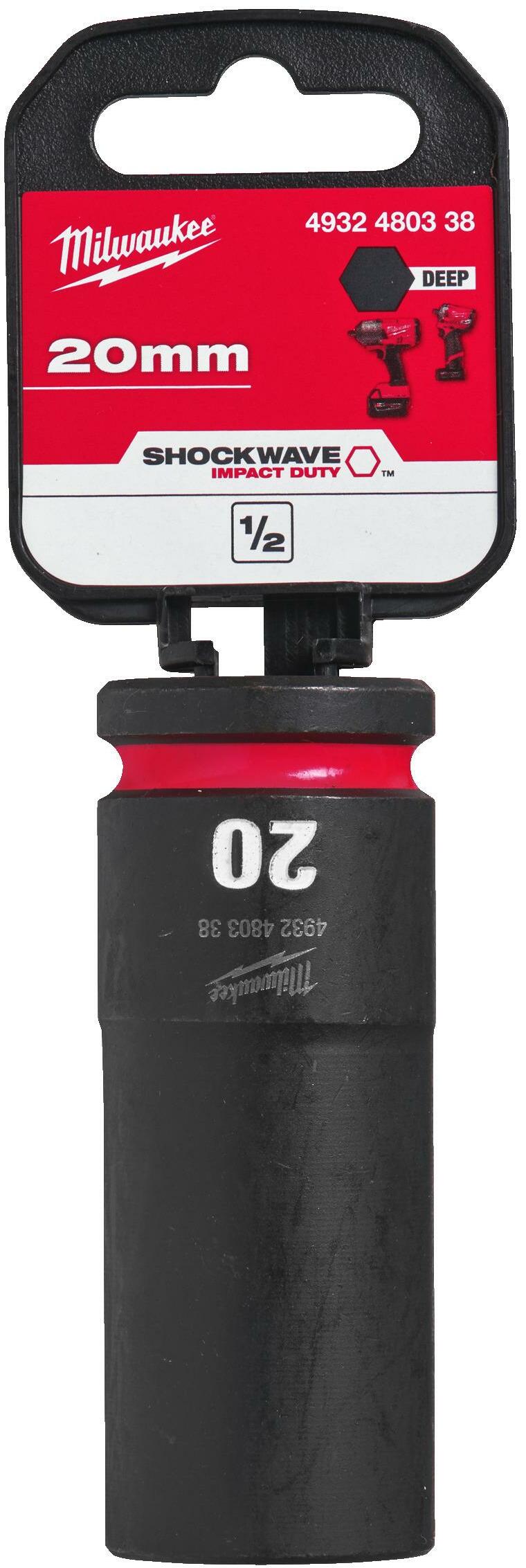 MILWAUKEE 4932480338 SHOCKWAVE IMPACT DUTY 1/2" impact cap deep 20 mm ...