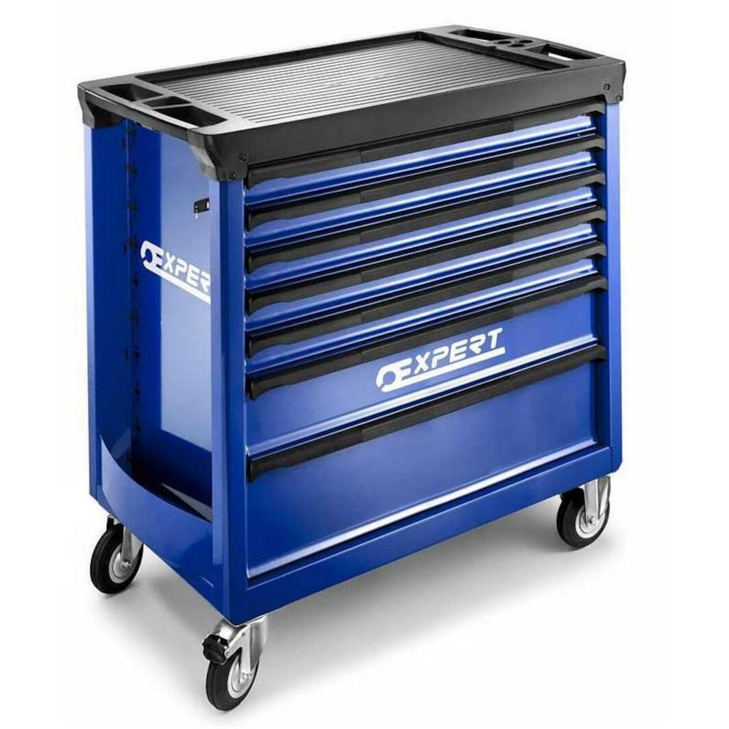 EXPERT E220386 tool trolley blue with 7 drawers (5 filled) 250-piece ...