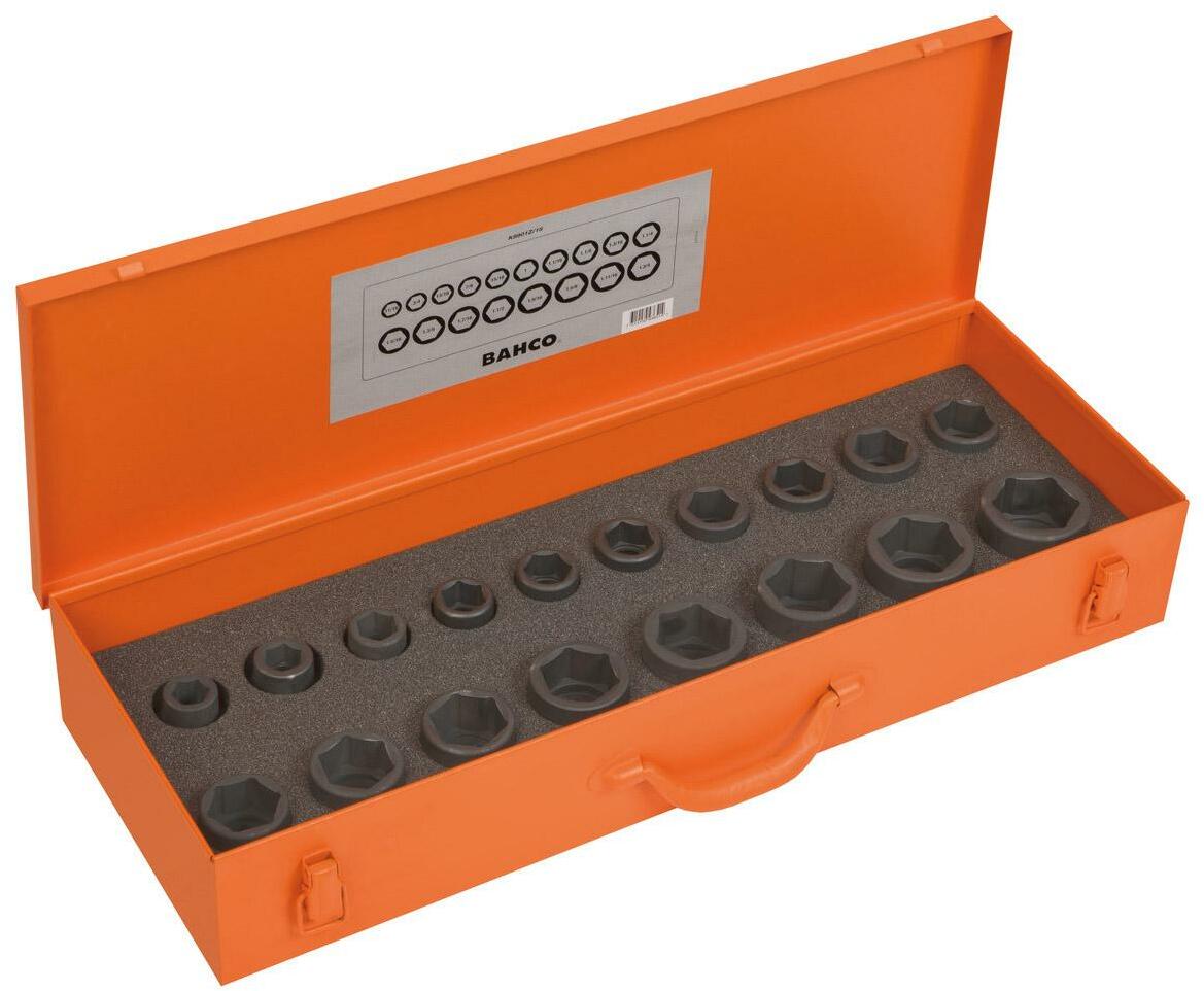 BAHCO K8901Z/18 impact sockets set 3/4" hexagonal inch sizes in case 18 ...