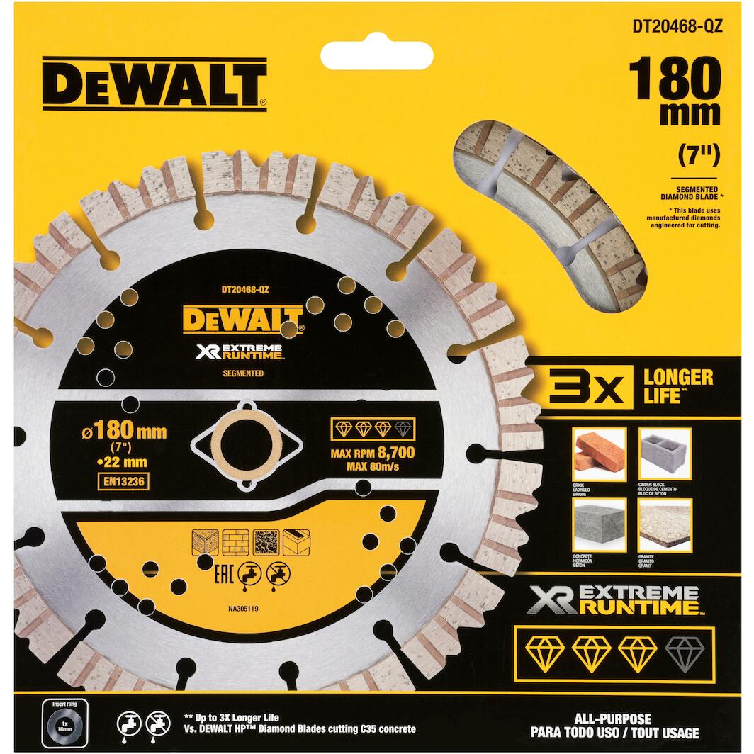DEWALT DT20468-QZ Elite diamond blade segmented 180mm extreme runtime ...