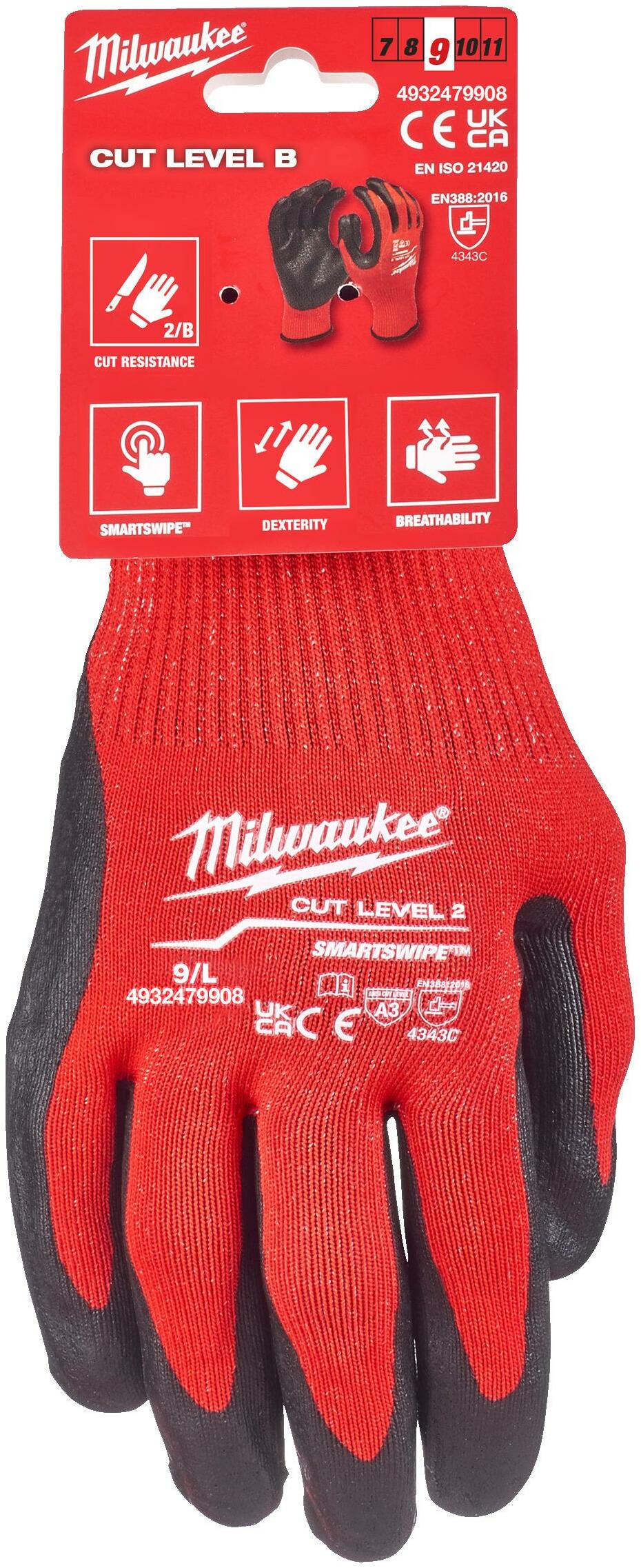 MILWAUKEE Smartswipe Cut B dipped work gloves red/black cut class 2/B ...