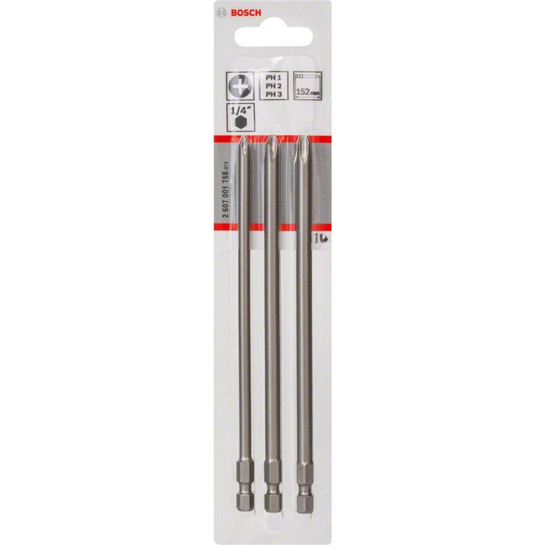 BOSCH 2607001758 screwdriver bit set Extra Hard PH1-PH2-PH3, 152 mm 3-piece