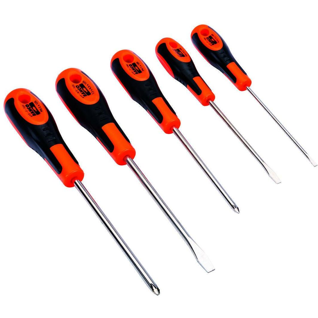 BAHCO 604-5 screwdriver set with rubber grip, slotted, Phillips - 5-piece