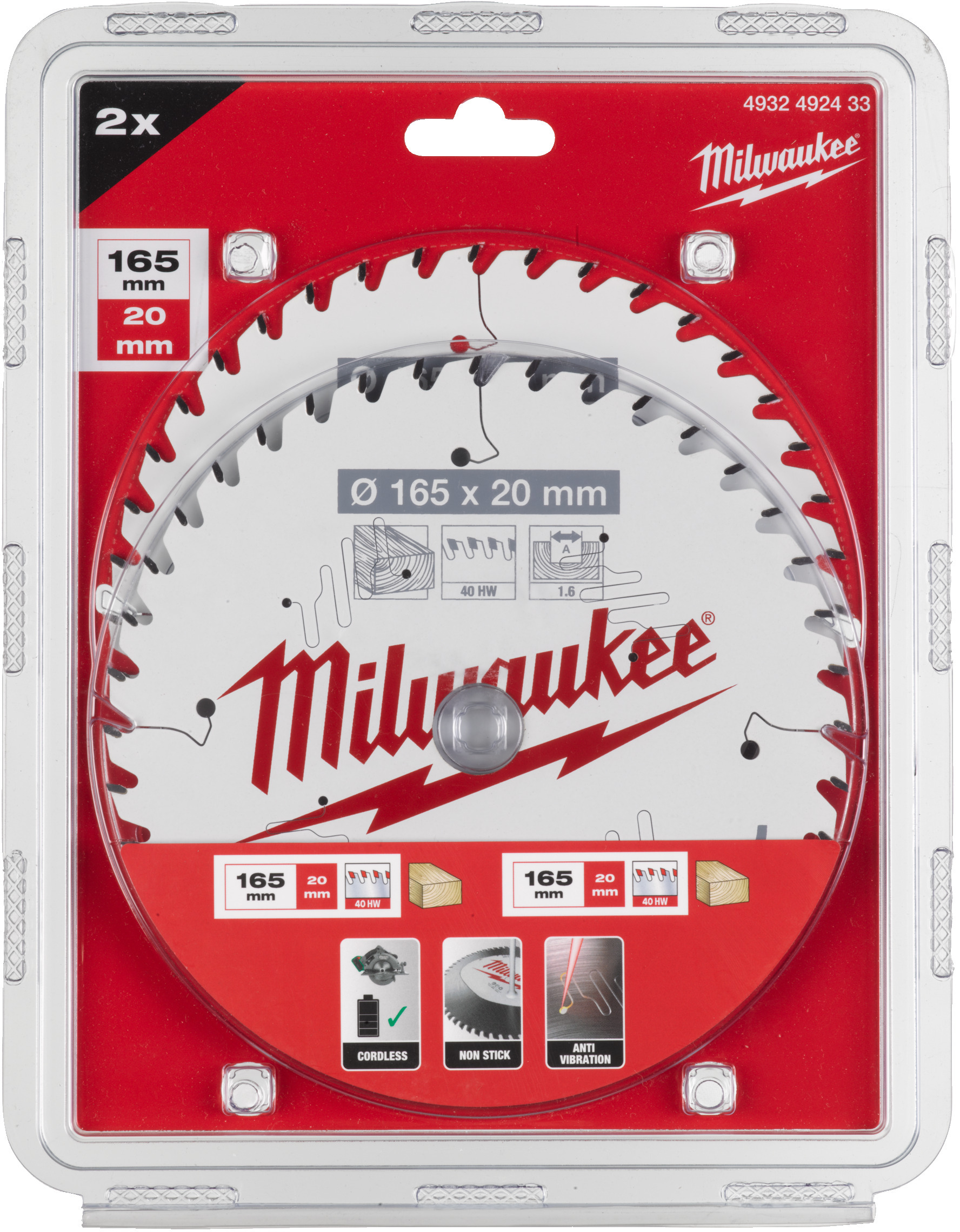 MILWAUKEE 4932492433 circular saw blade 165 x 20 mm, 40T (2 pcs) | Klium