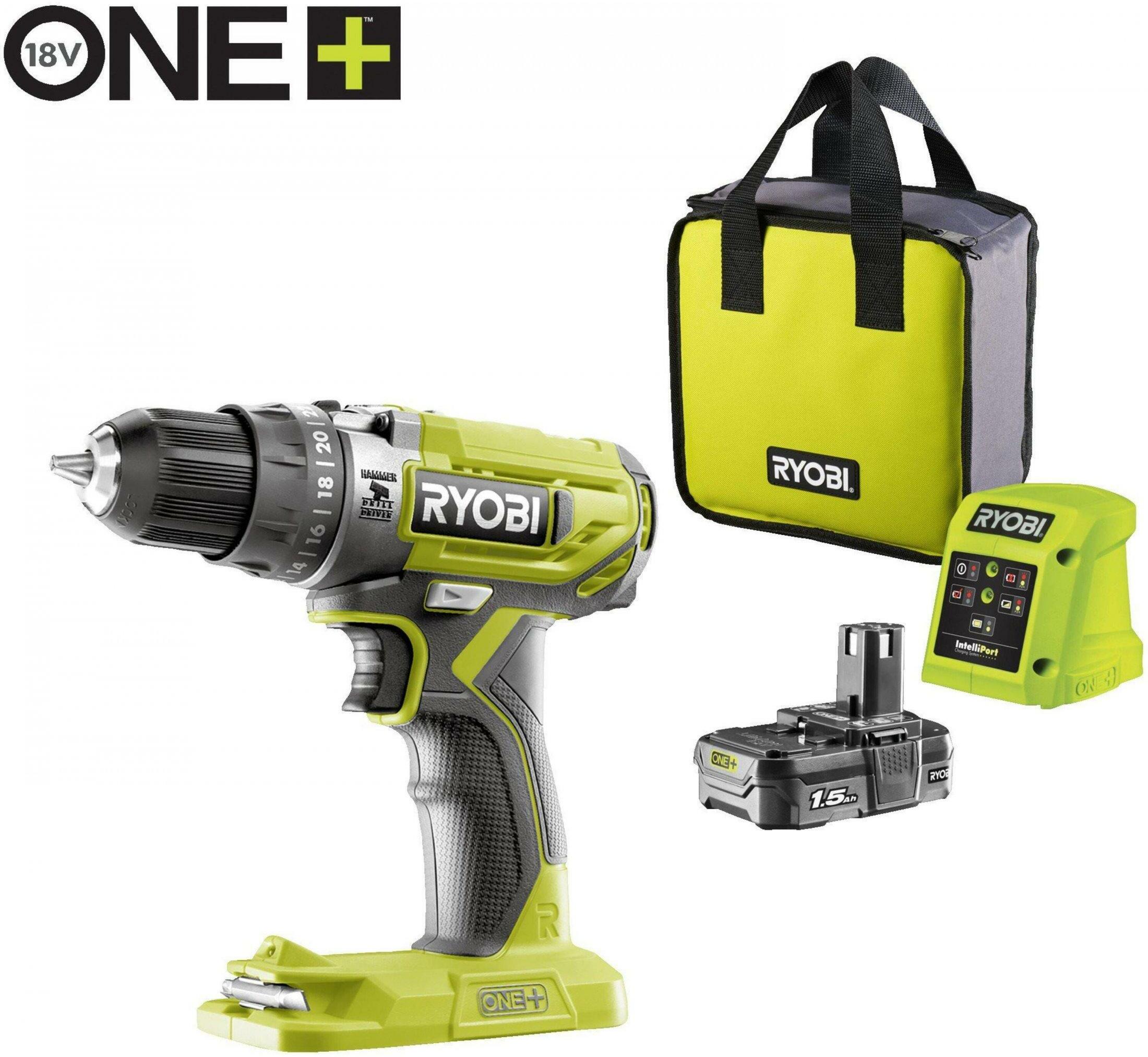 RYOBI R18PD2-115S 18V ONE+ cordless hammer drill 40Nm in transport case ...