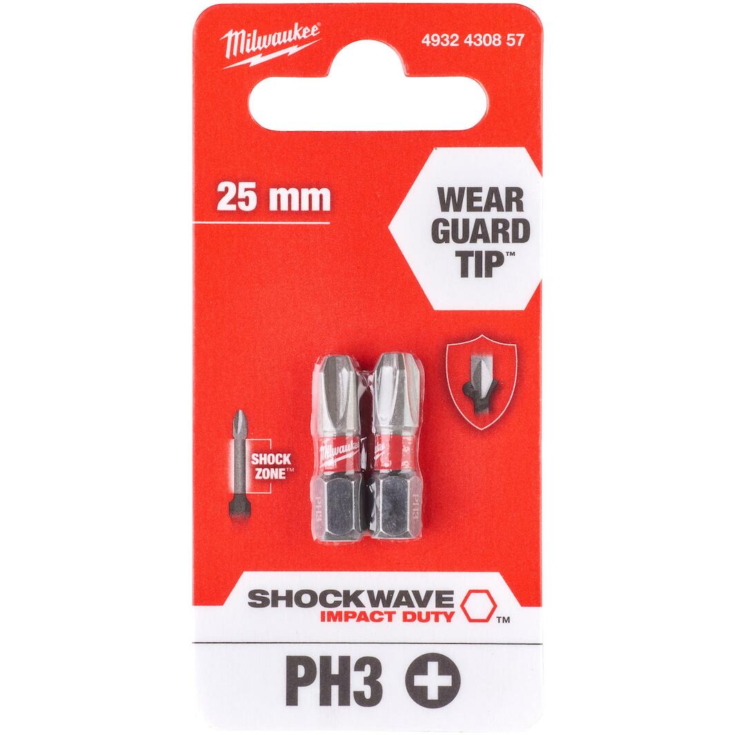 MILWAUKEE 4932430857 SHOCKWAVE IMPACT DUTY screw bit PH3x25mm (2 pcs)
