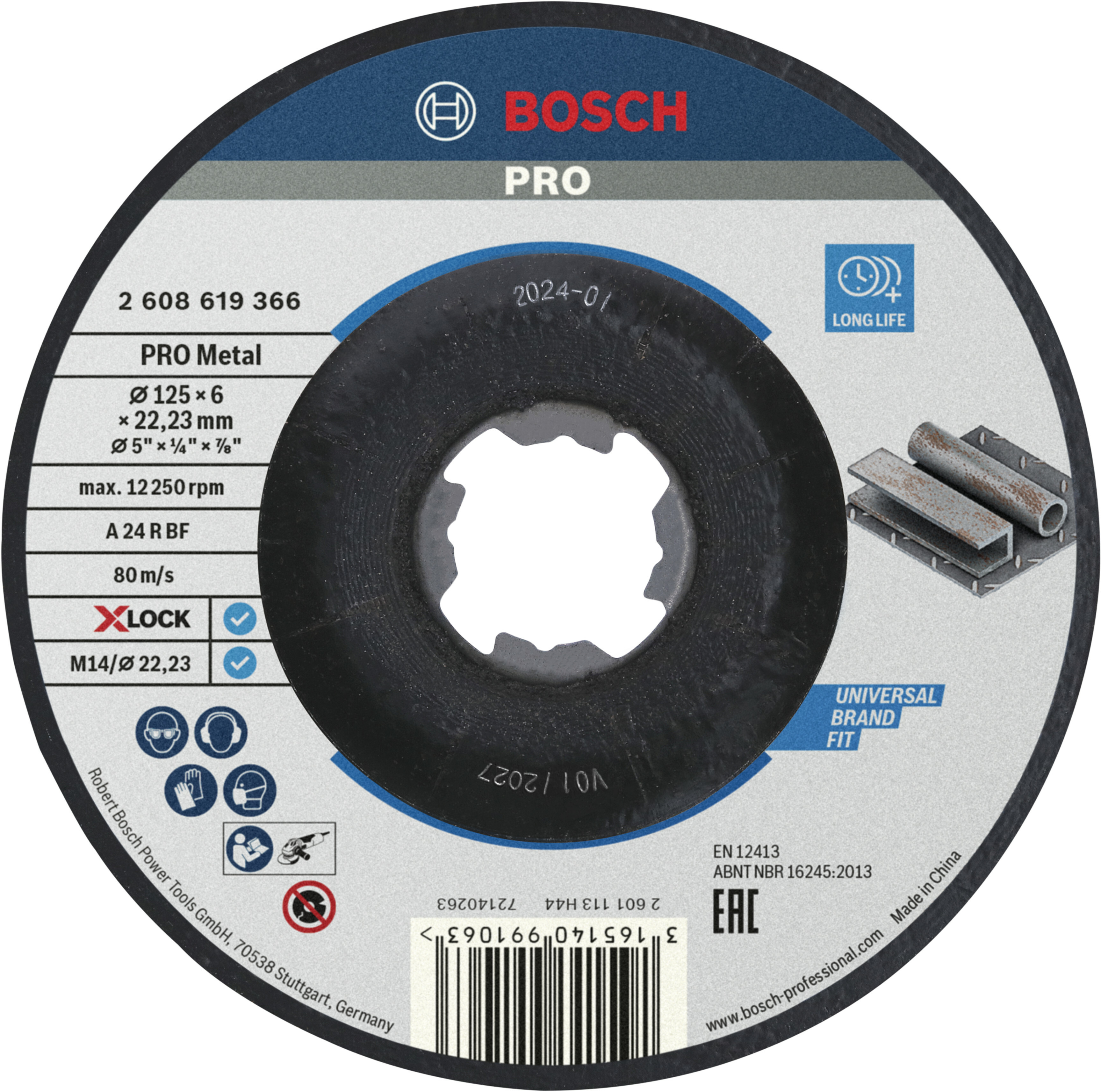 BOSCH 2608619366 X-LOCK grinding disc Standard for Metal 125x6mm | Klium