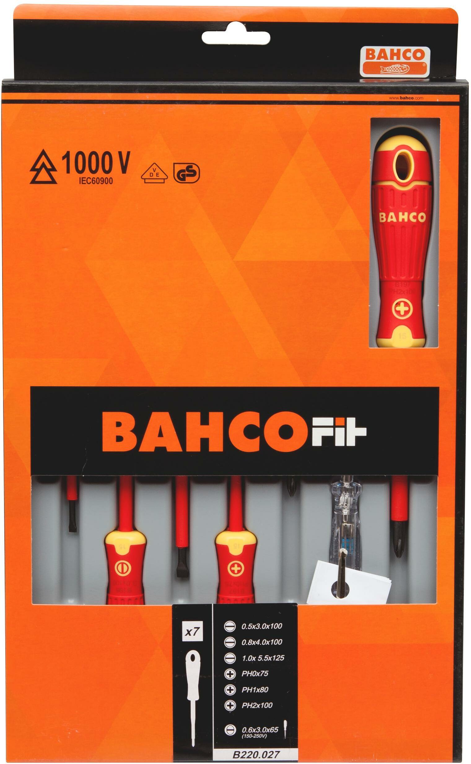 BAHCO B220.027 BahcoFit screwdriver set VDE insulated with rubber grip, slotted, Phillips, incl ...