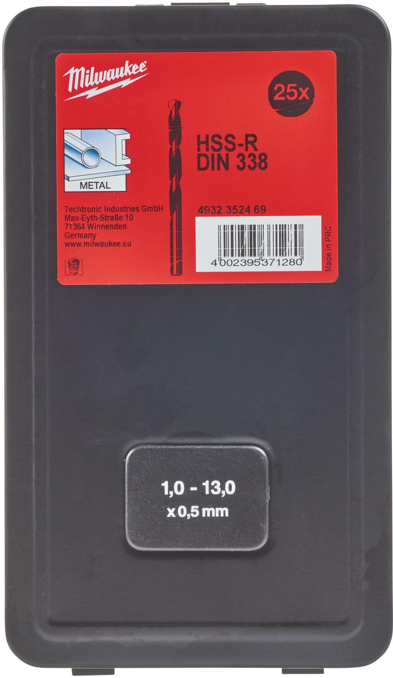 MILWAUKEE 4932352469 HSS-R metal drill bit set in metal cassette 25 ...