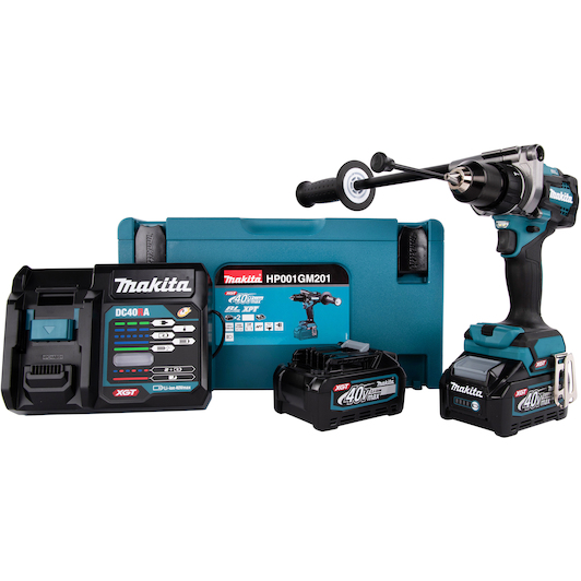 MAKITA HP001GM201 40Vmax XGT cordless impact drill in MAKPAC 2x 4.0Ah battery charger Klium