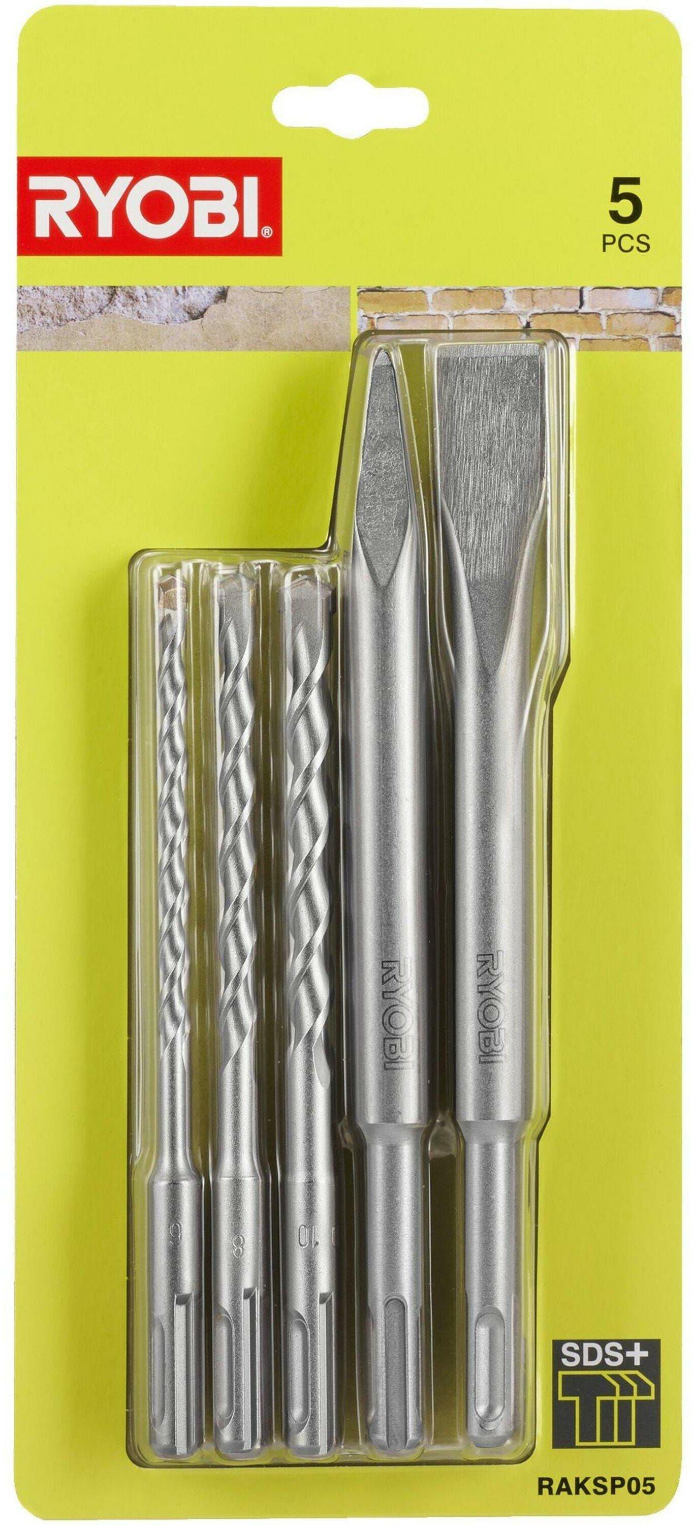 RYOBI RAKSP05 SDS-Plus bit and chisel set 5-piece - 5132004837 | Klium