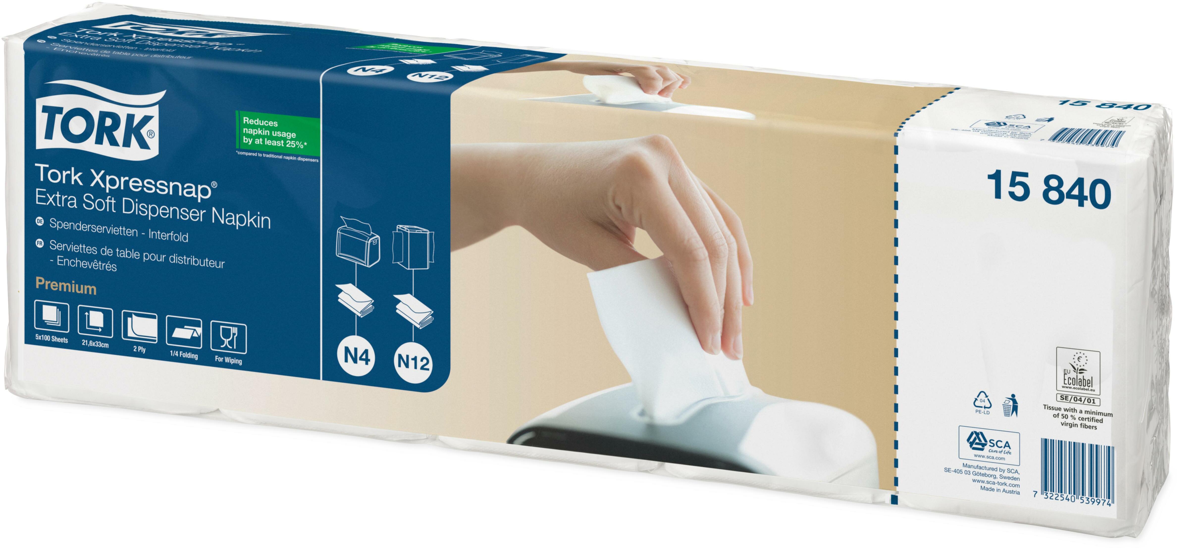 TORK 15840 Xpressnap dispenser napkin 21,6x33cm 2-ply 1/4-fold white ...