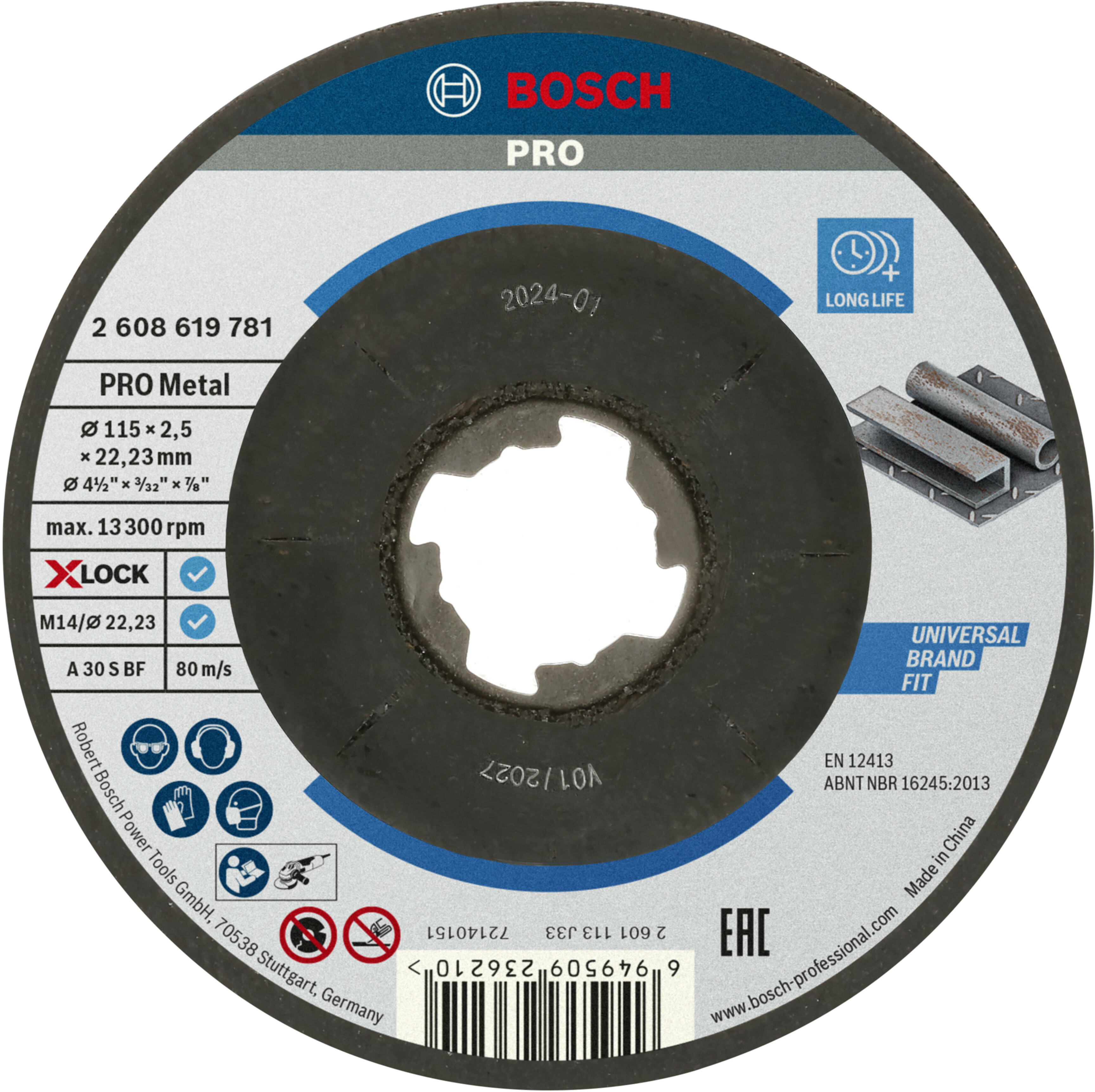 BOSCH 2608619781 X-LOCK cut-off wheel curved Standard for Metal 115x2 ...