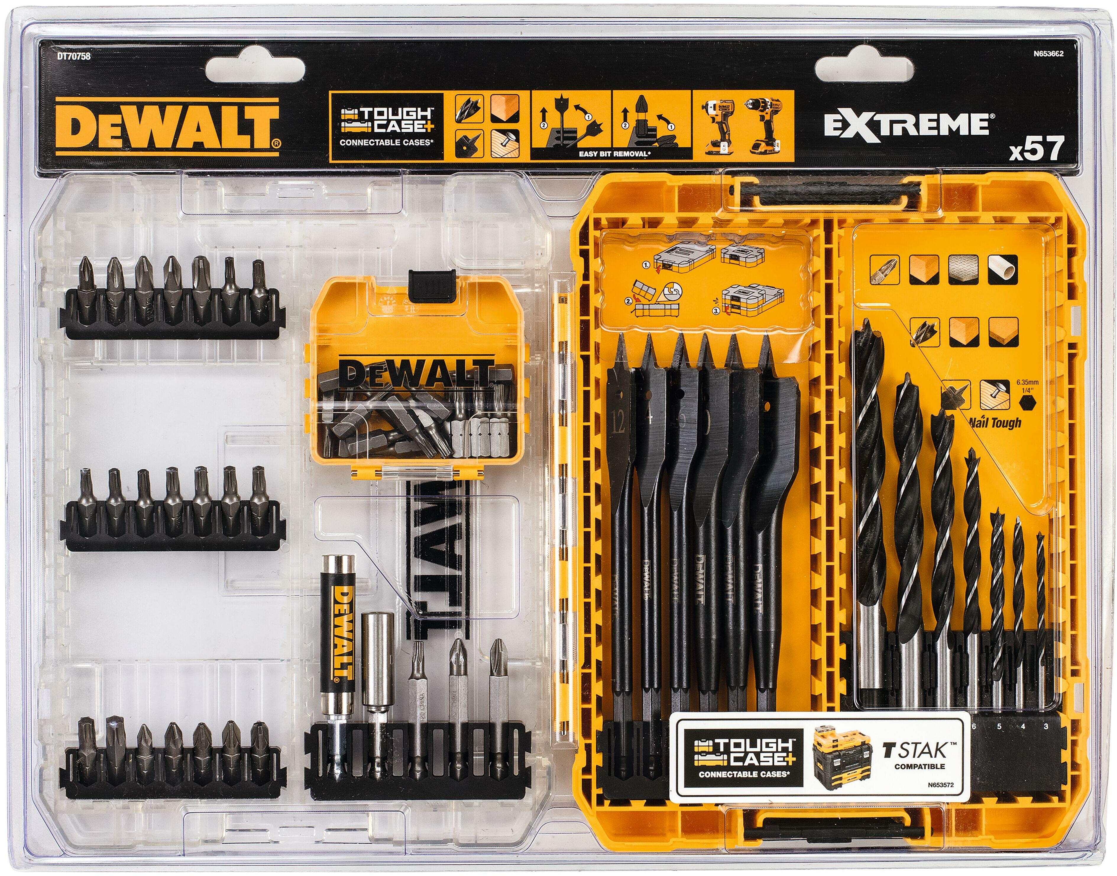 DEWALT DT70758 EXTREME speed and wood drill set in ToughCase 57-piece ...