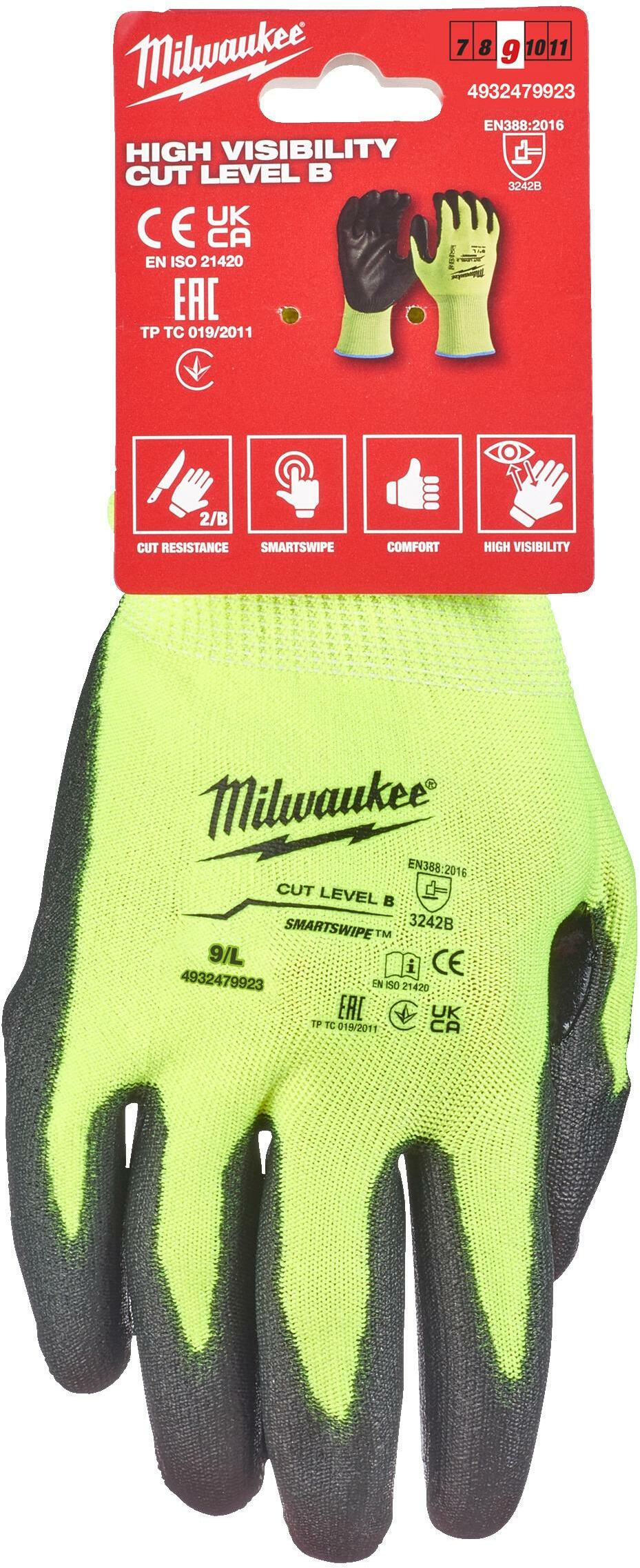 MILWAUKEE Smartswipe Hi-Vis Cut B work gloves yellow/black cut class 2 ...