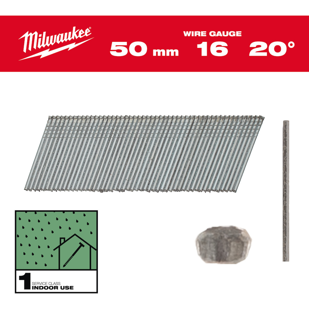 MILWAUKEE 4932492585 nails 16G/20°/50mm/G/SC1 (2000 pcs.) | Klium