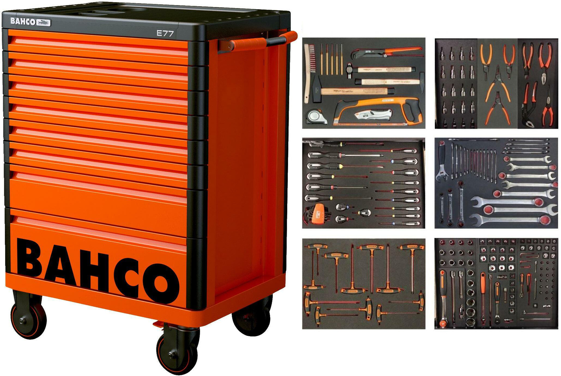 BAHCO 1477K8-FULL6 Chariot à outils orange E77 avec 8 tiroirs, dont 6 ...