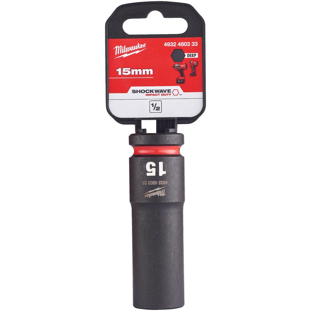 MILWAUKEE 4932480333 SHOCKWAVE IMPACT DUTY 1/2" impact cap deep 15 mm ...