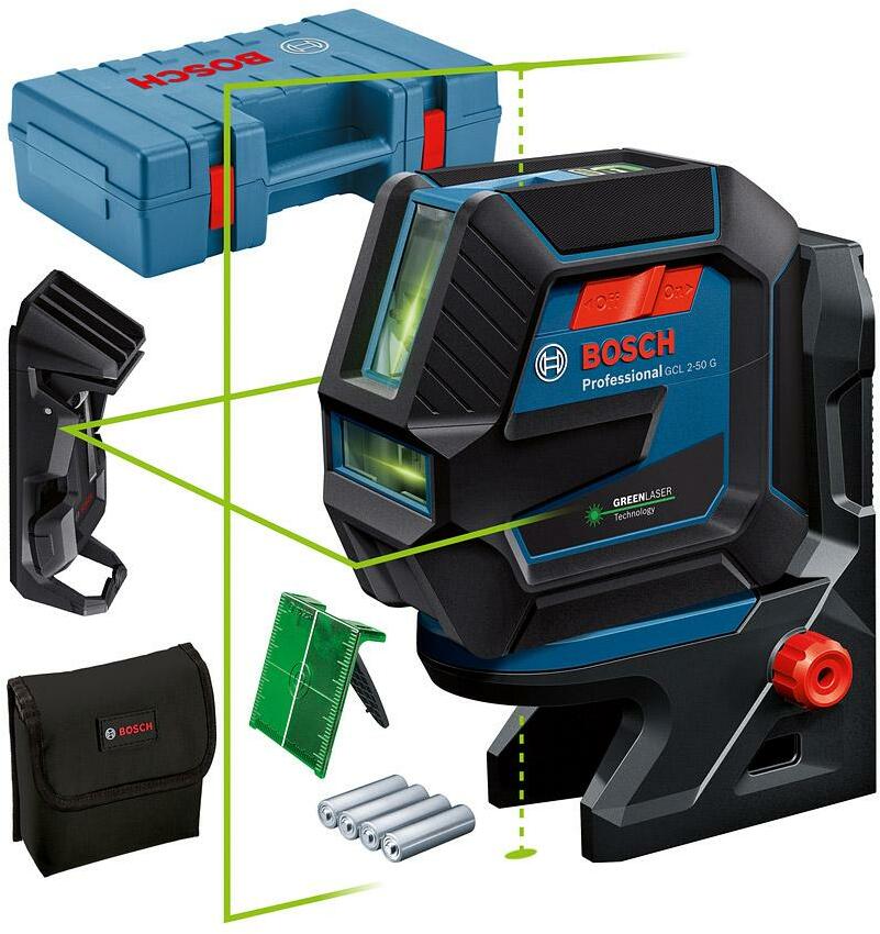 BOSCH GCL 2-50 G combi laser green in case (4x 1.5V AA battery ...