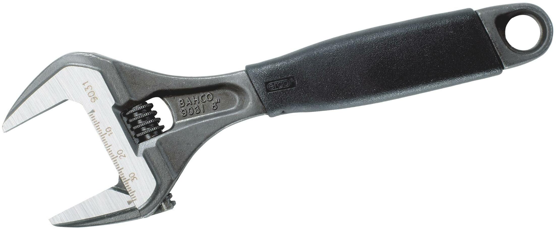 BAHCO 9029 spanner adjustable ERGO with central nut, wide jaw, rubber grip, phosphated 170 mm 32 ...
