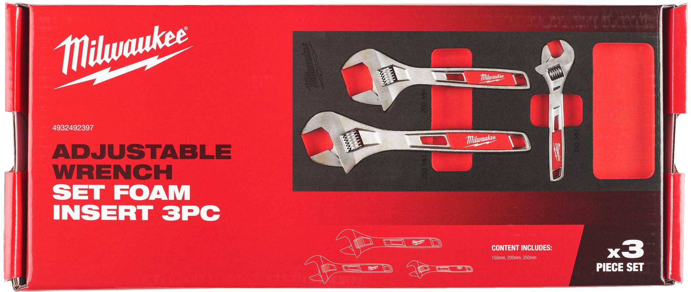 MILWAUKEE 4932492397 adjustable spanner set in foam inlay 3-piece | Klium