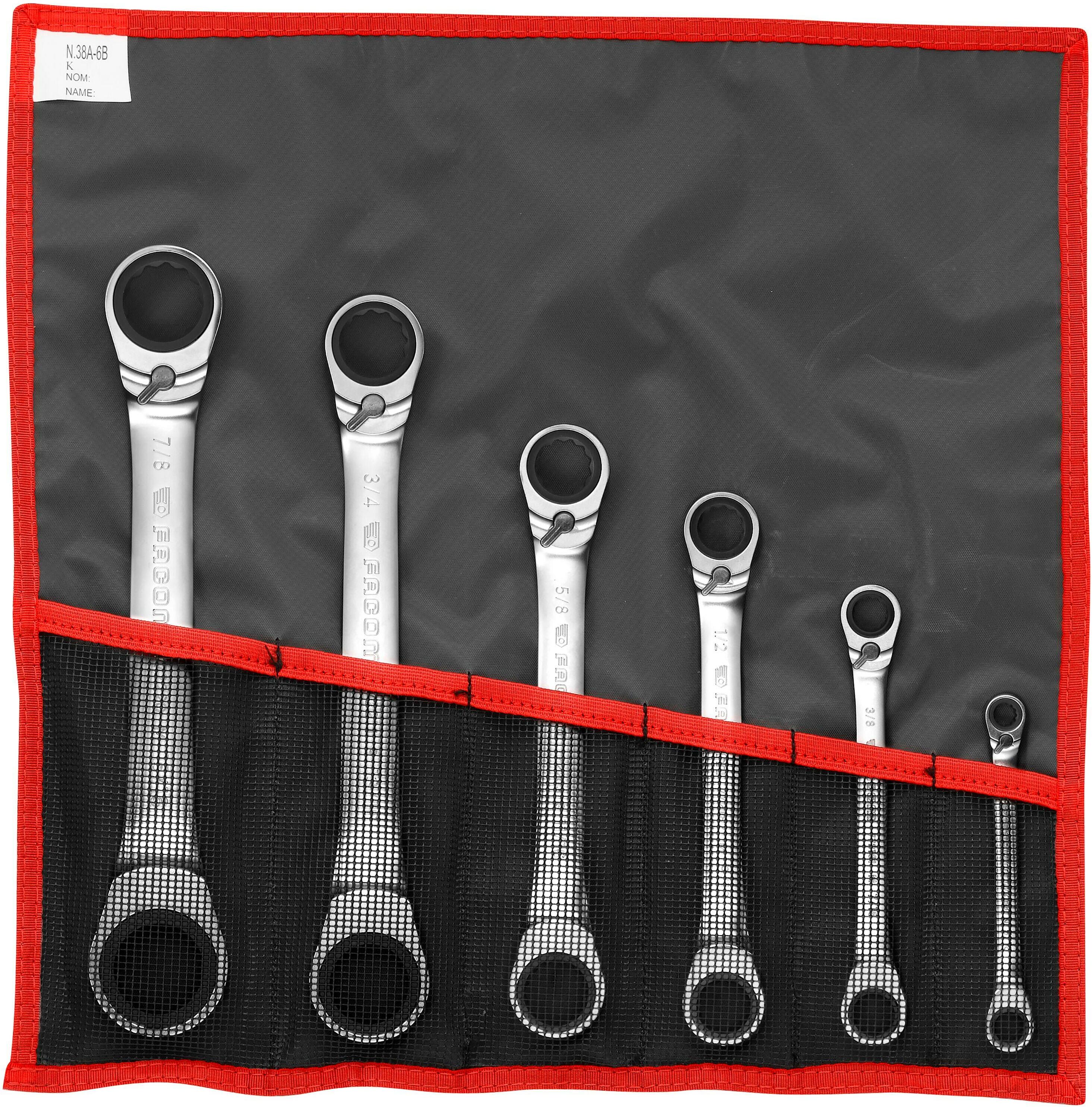 FACOM 65.JU6T ratchet wrench set 15° bent inch sizes 6-piece | Klium