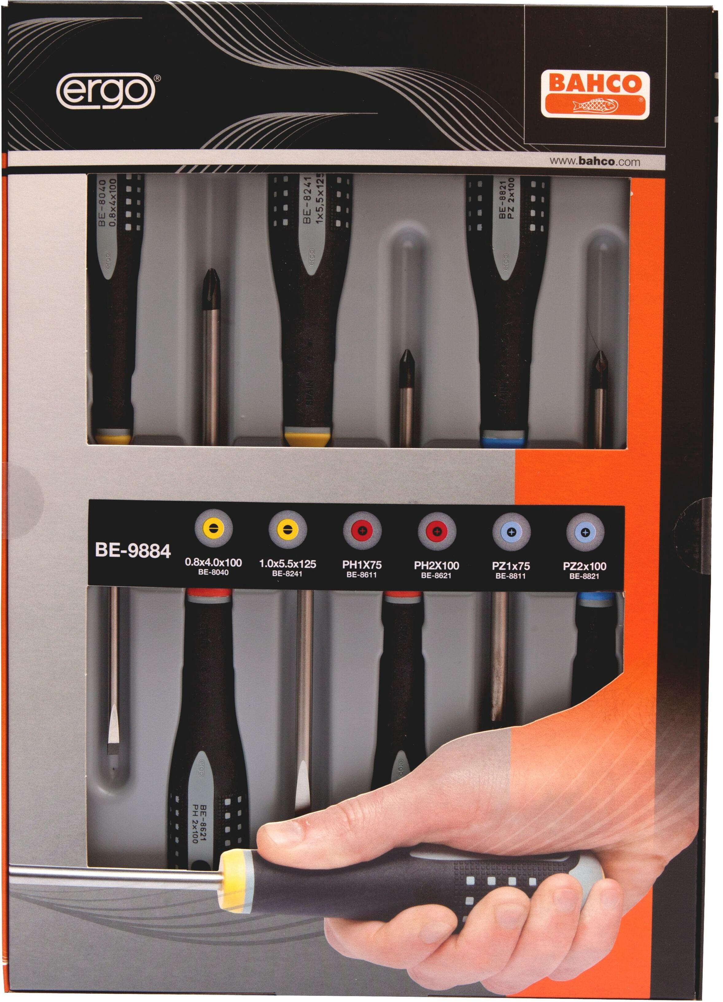 BAHCO BE-9884 ERGO screwdriver set with three-component handle, slotted ...
