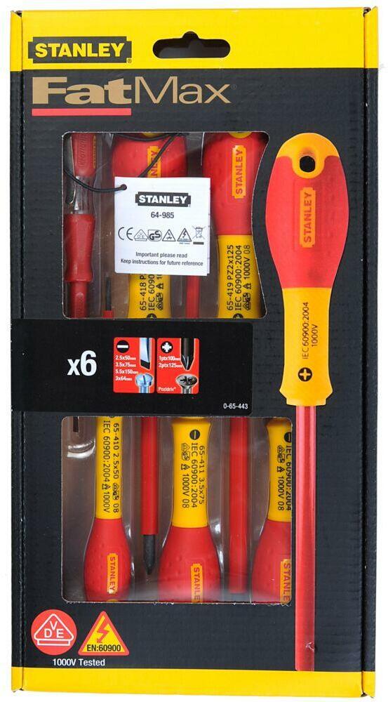 STANLEY 0-65-443 FATMAX VDE screwdriver set parallel/Pozidriv/strain finder 6-piece | Klium