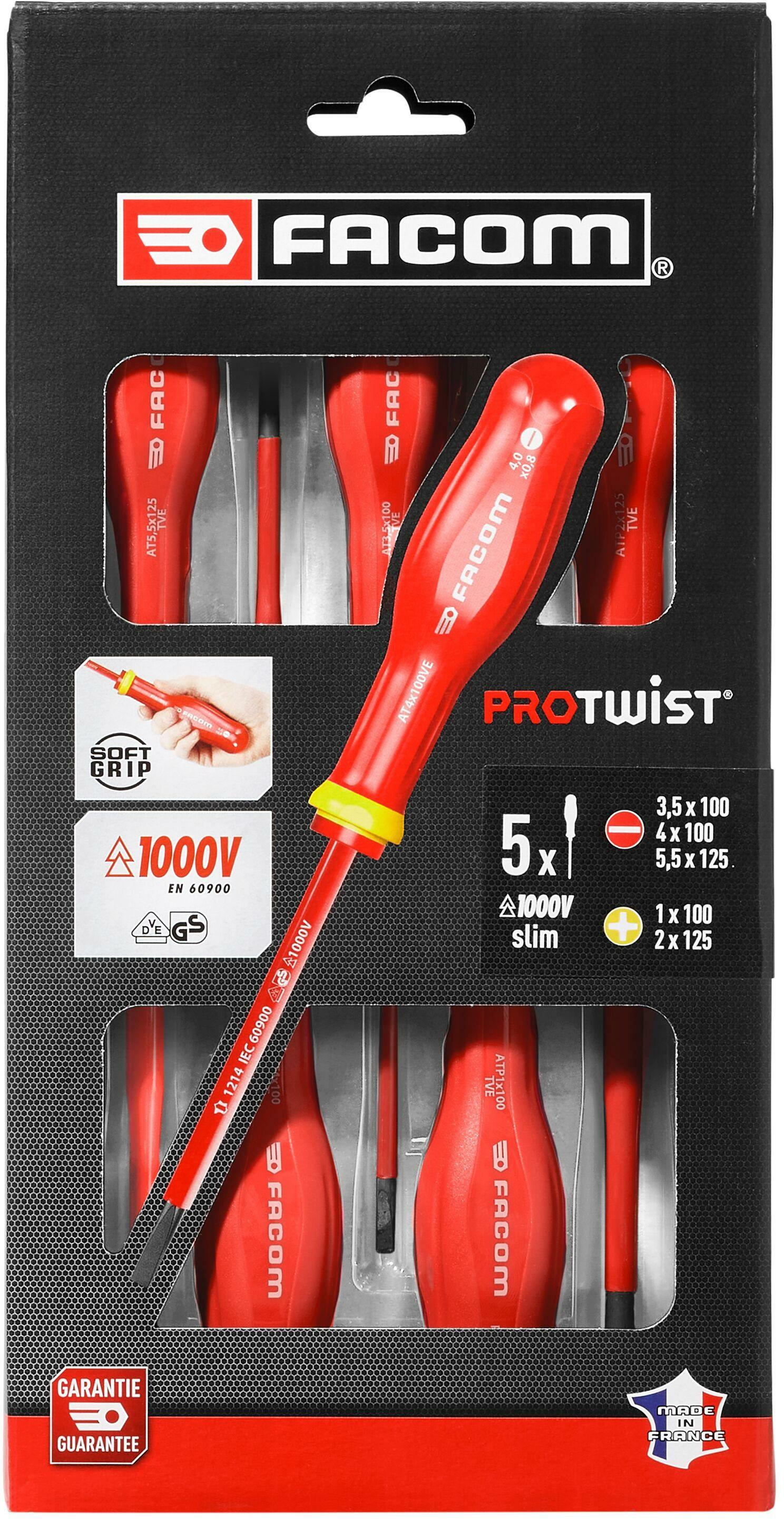 FACOM ATP.J5TVEPB insulated screwdriver set with extra thin blade ...