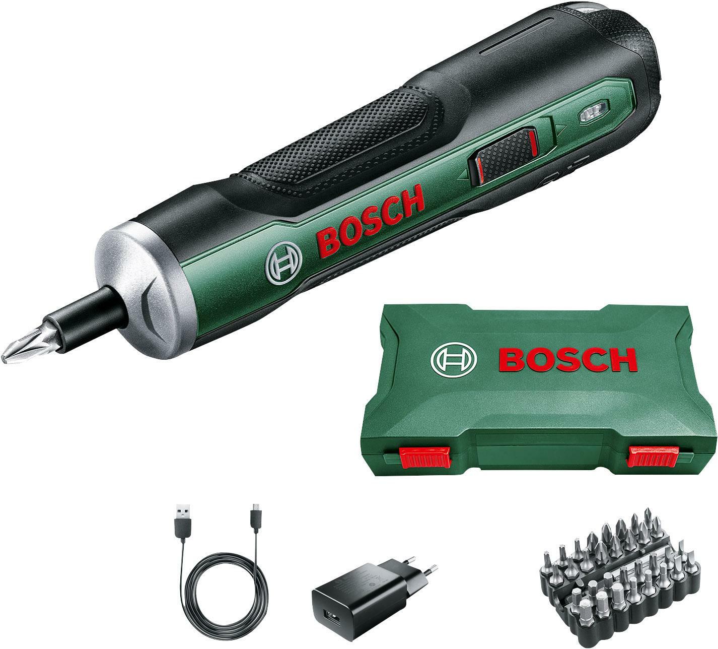 BOSCH PUSHDRIVE cordless screwdriver with 32-piece screw bit set in ...