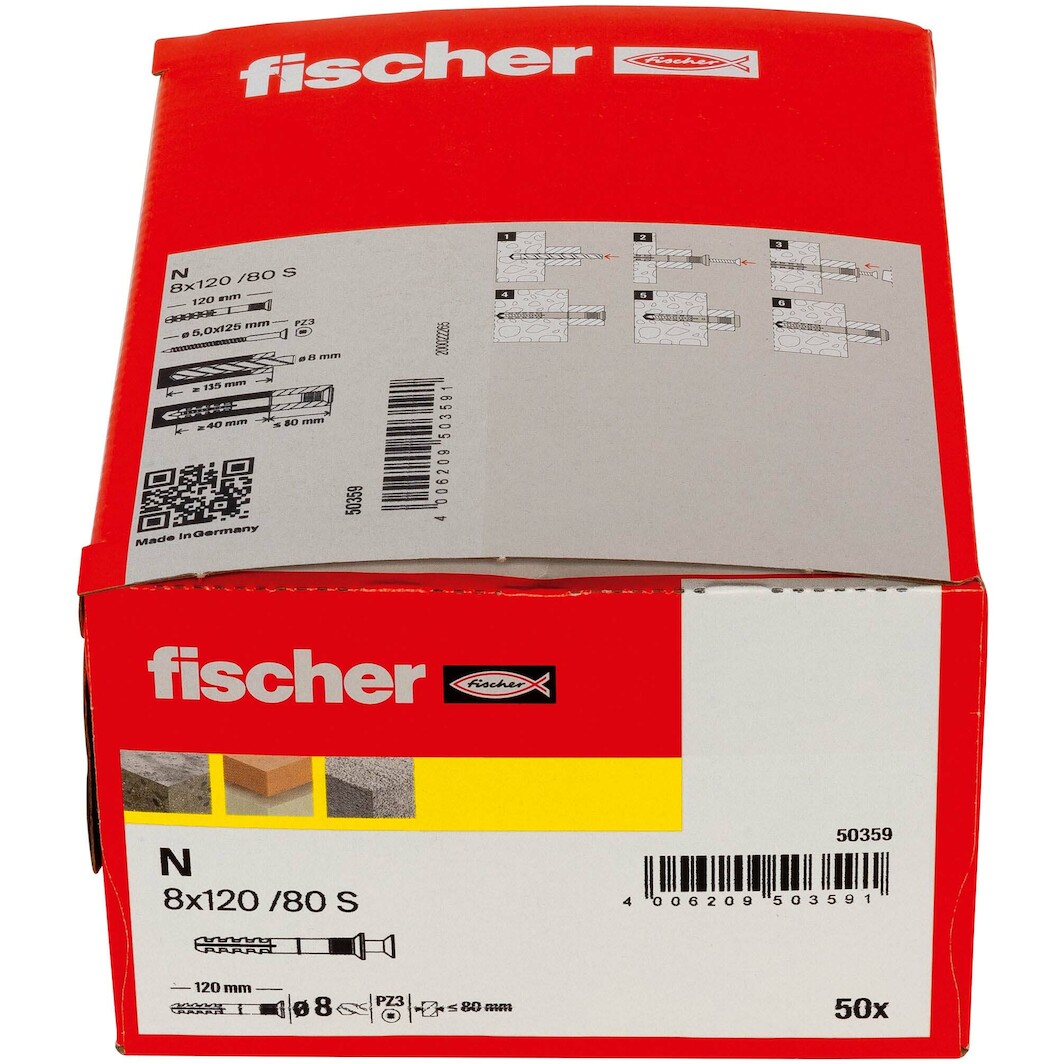 FISCHER 50359 nail plug N 8 x 120/80 S with countersunk head | Klium