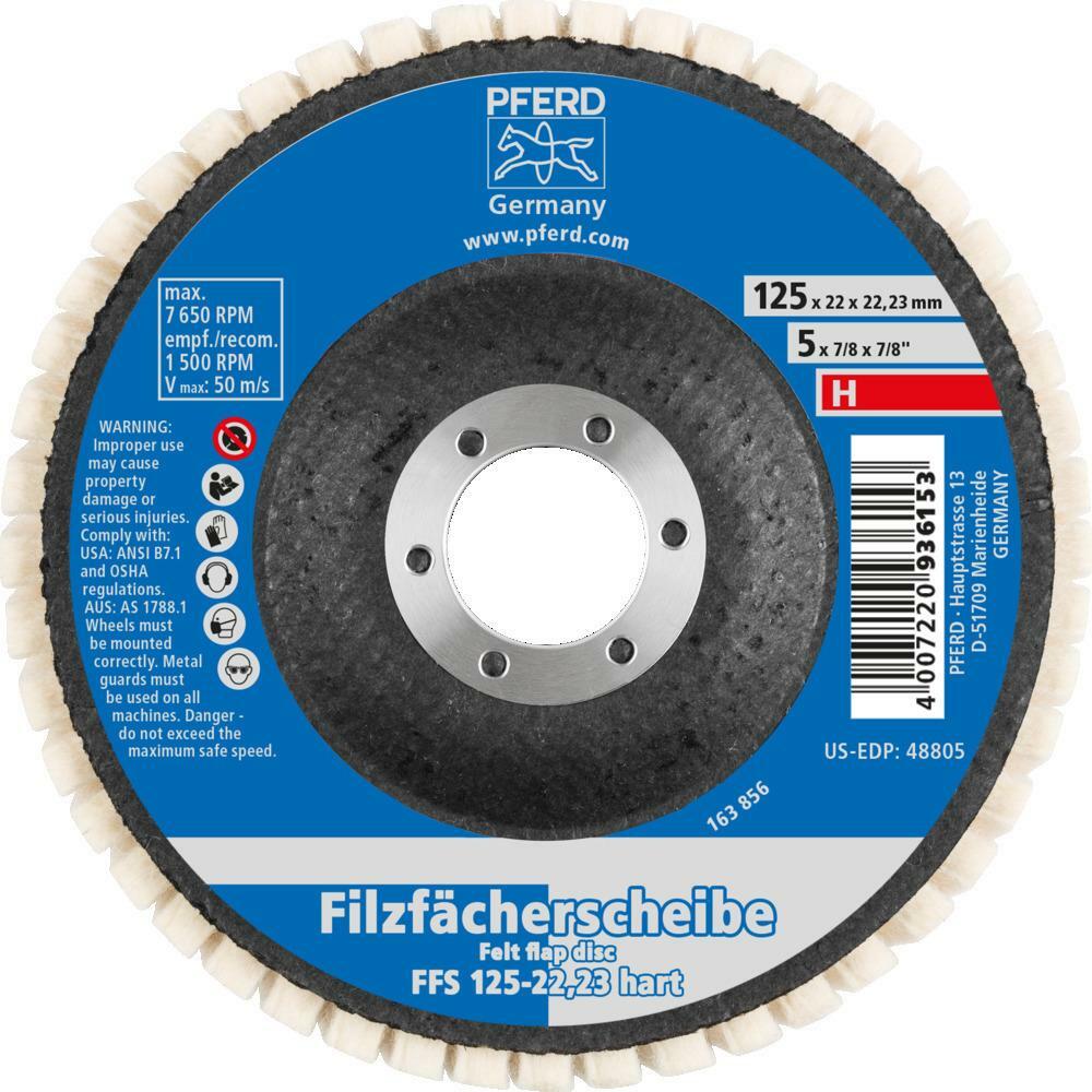 PFERD 44371125 hard felt flap disc FFS 125mm bore 22,23mm for polishing ...