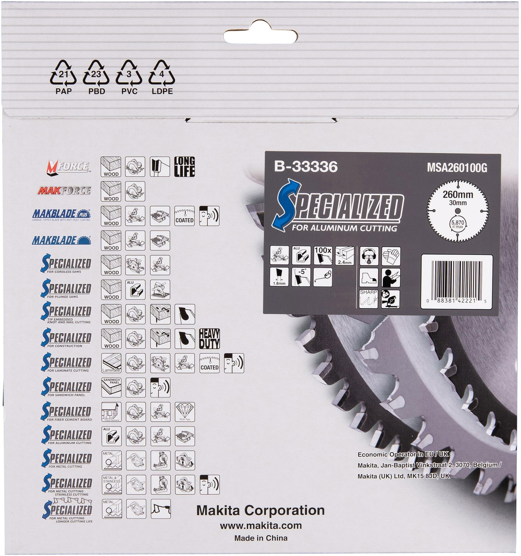 MAKITA B-33336 saw blade SPECIALIZED aluminium | Klium