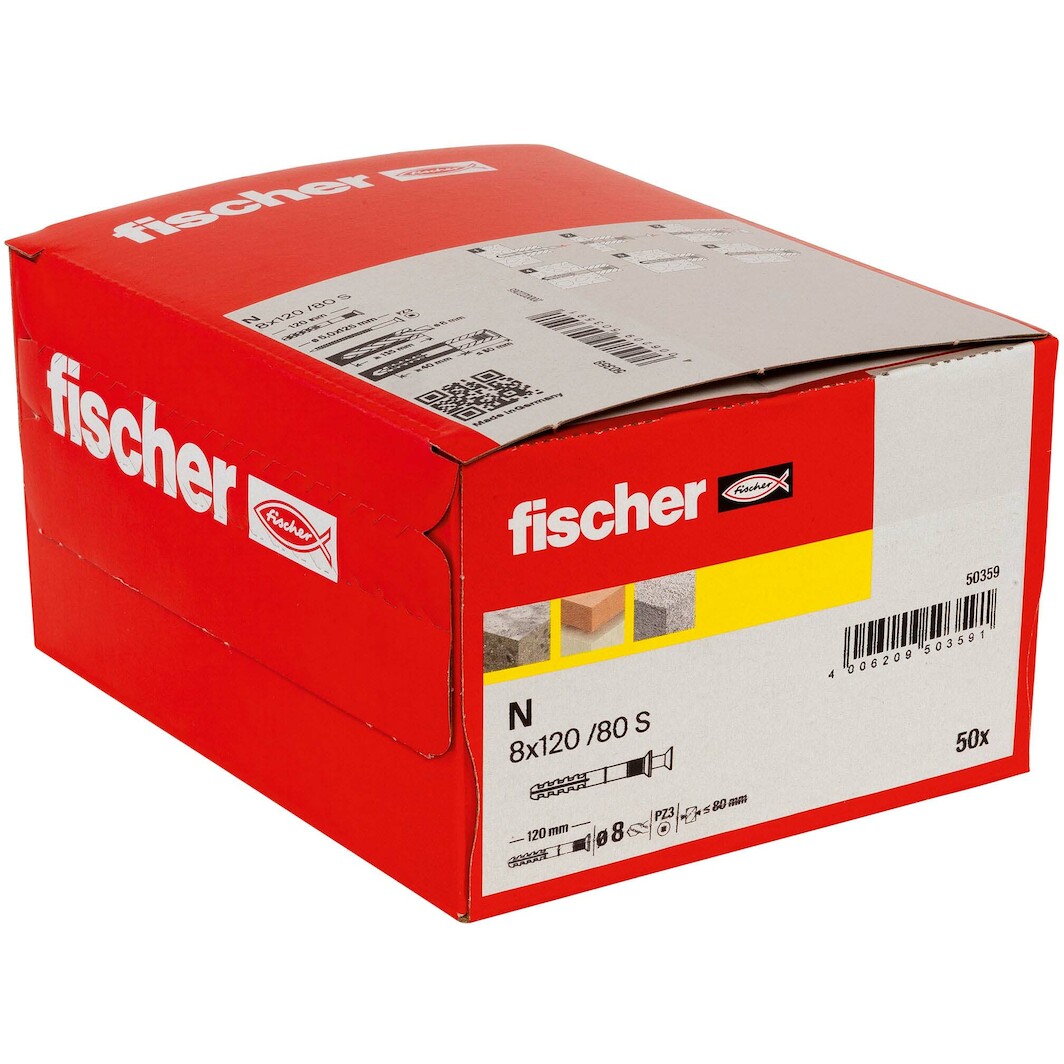 FISCHER 50359 nail plug N 8 x 120/80 S with countersunk head | Klium