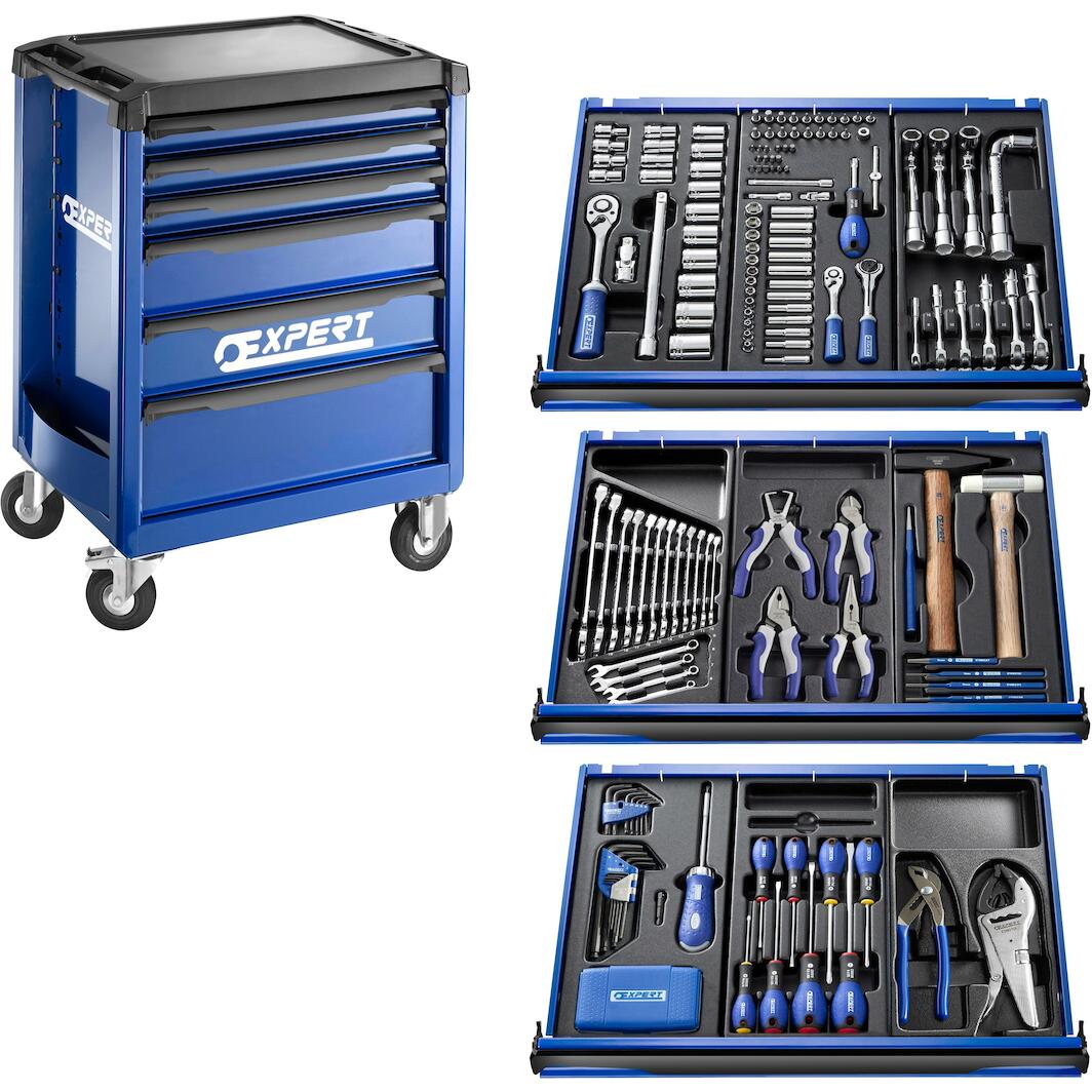 EXPERT E220314 tool trolley blue with 6 drawers (3 filled) 209-piece ...